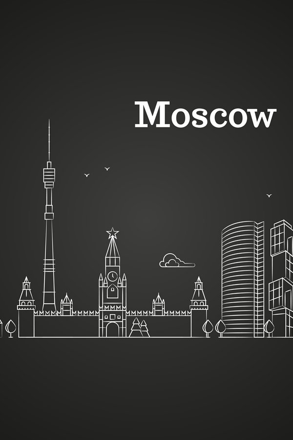 White Moscow linear Russia landmark, vector panorama with so
