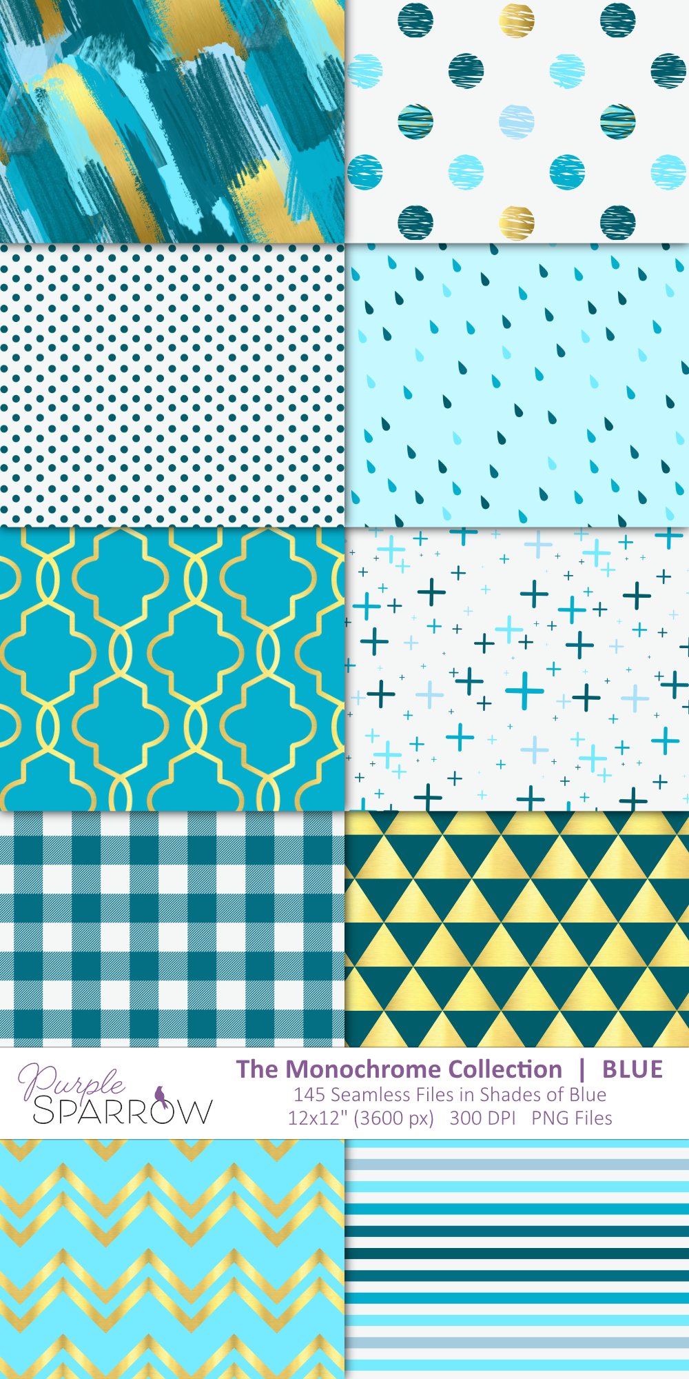 Monochrome Seamless Patterns | Blue Collection