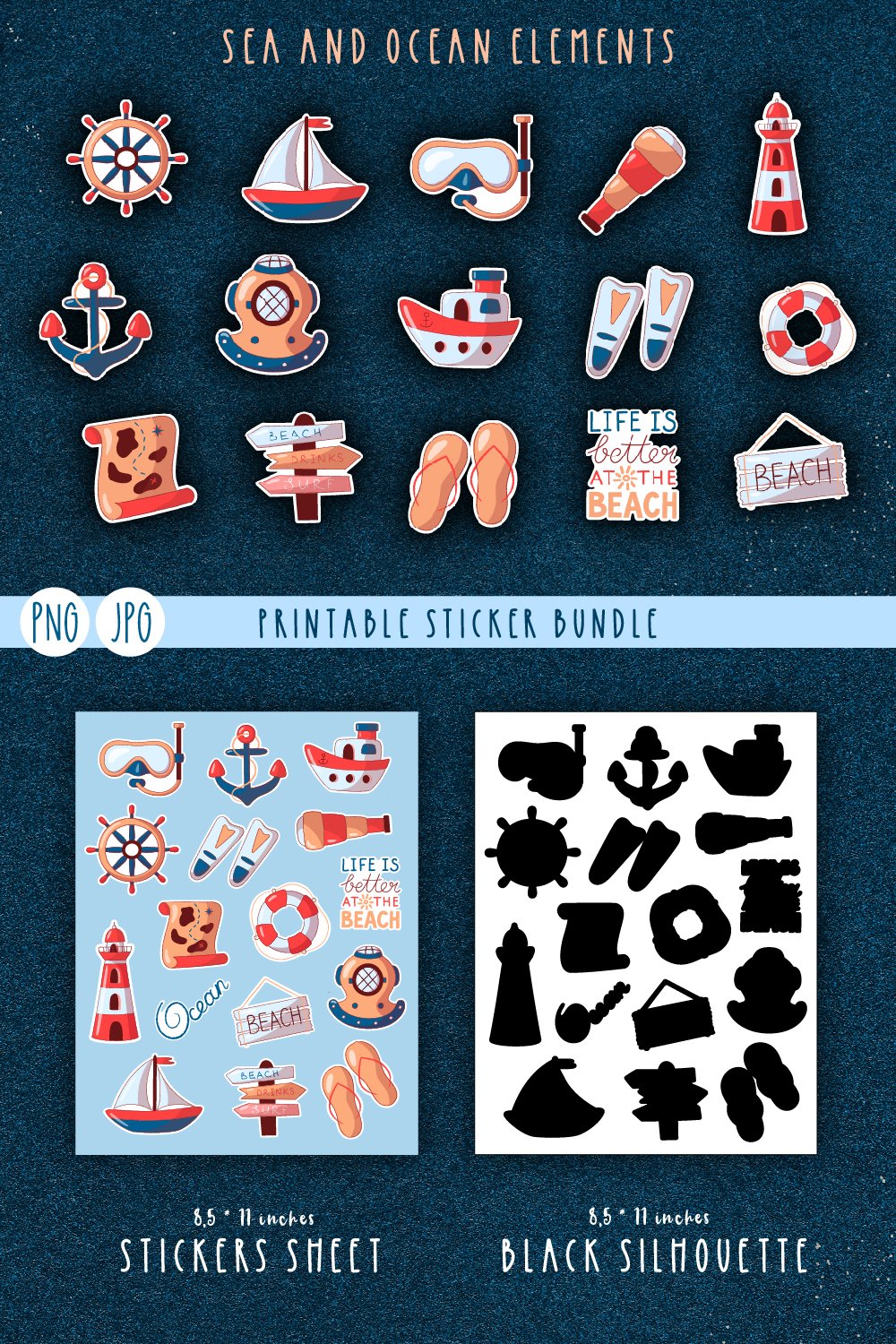 Stickers of Sea and ocean elements