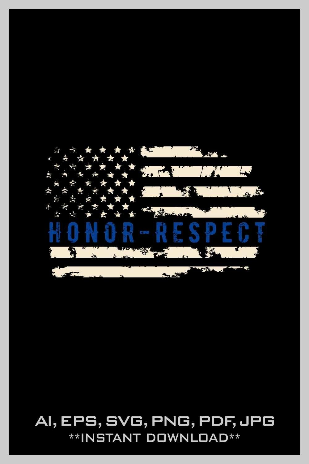 Thin Blue Line, Honor - Respect, Police Cops, US Flag Art