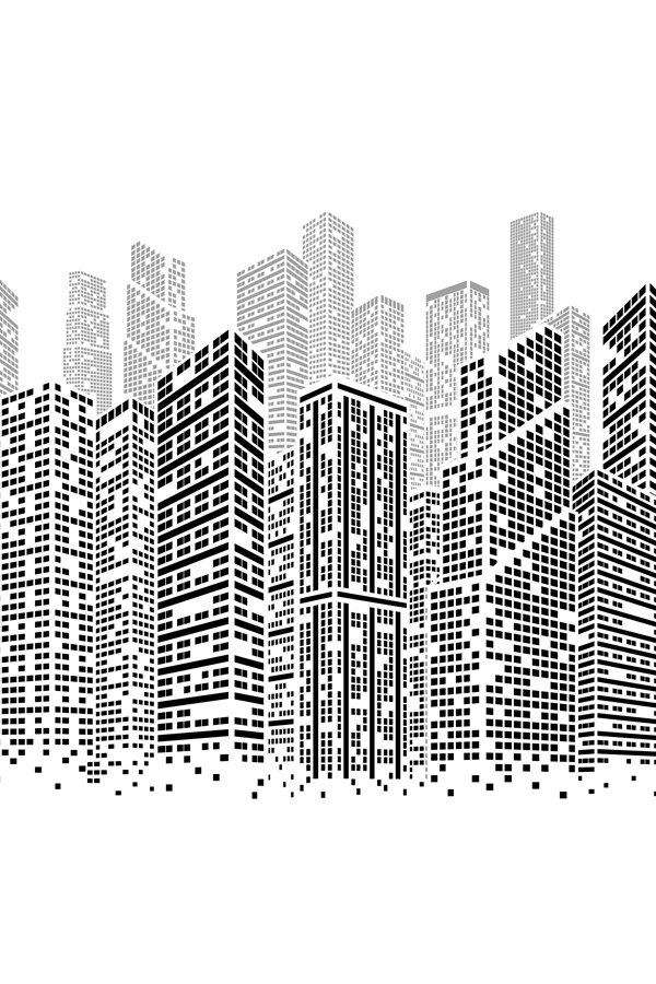 Dots buildings. Isolated architecture city, square cityscape