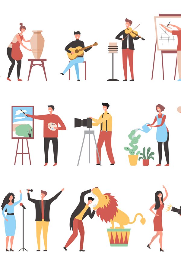 Creative occupation. Art work hobbies freelance artistic cha