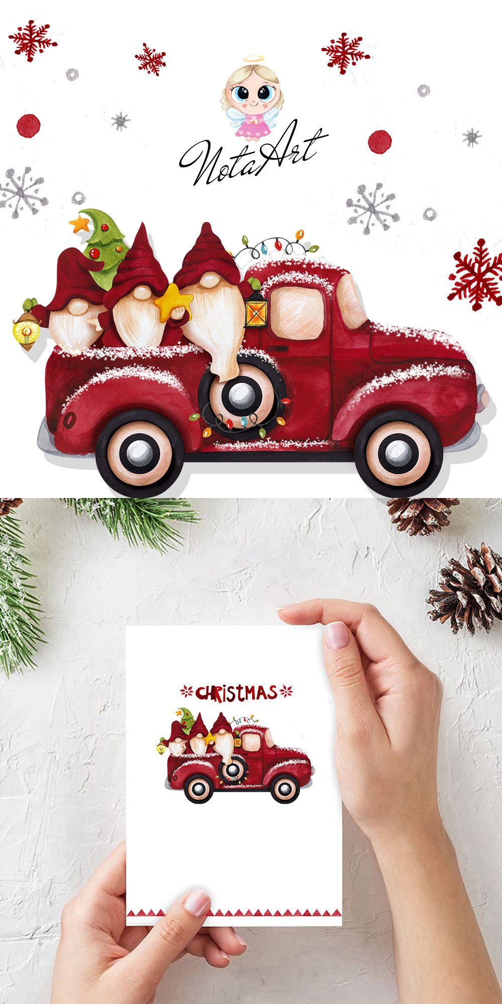 Scandinavian Christmas gnomes on a truck