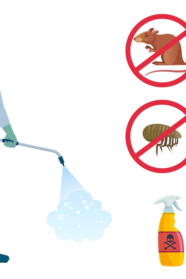 Cartoon disinfector. Disinfectors characters in protective s