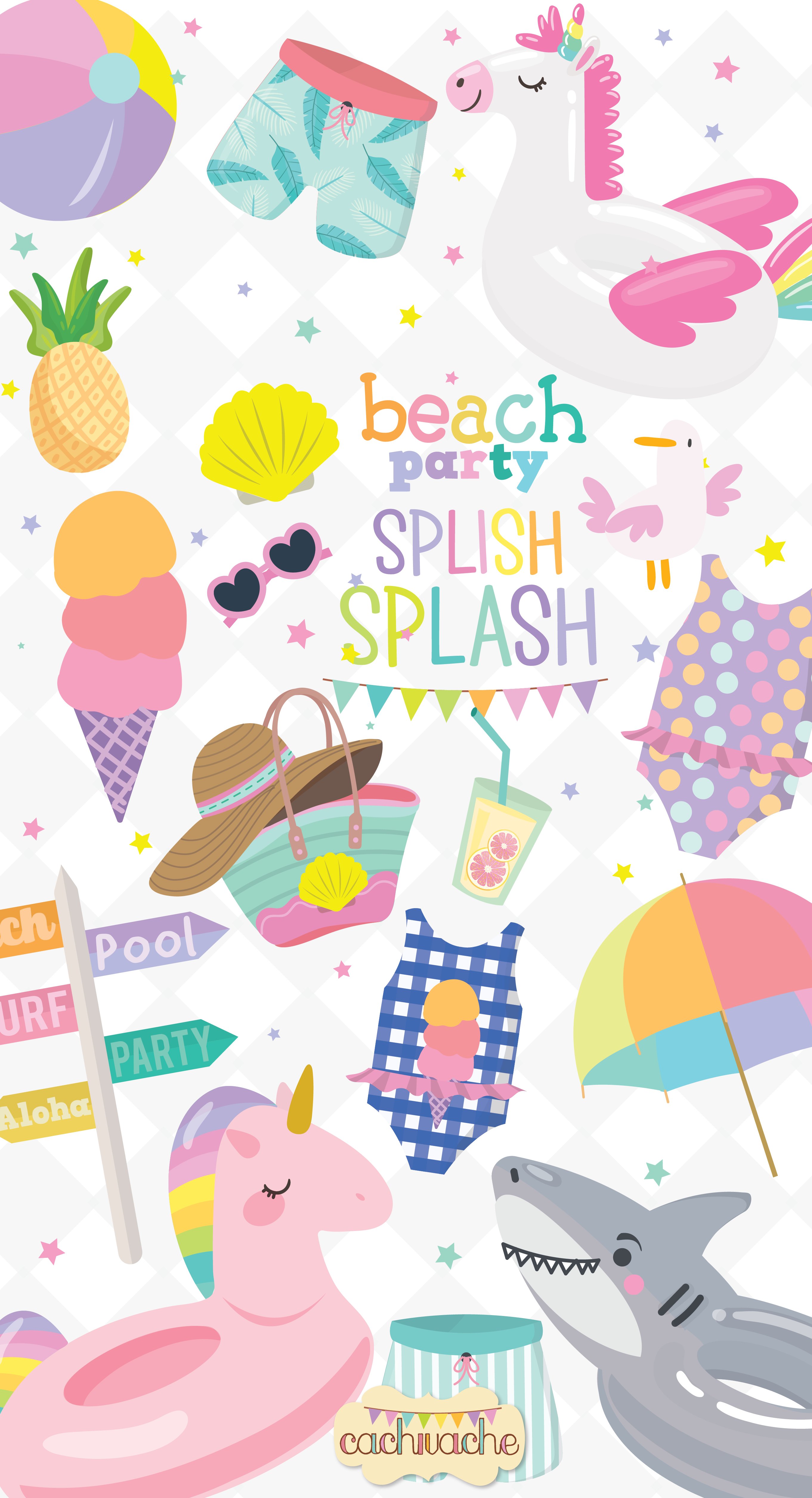 Summer pool party clipart, Vector clipart (1447403)