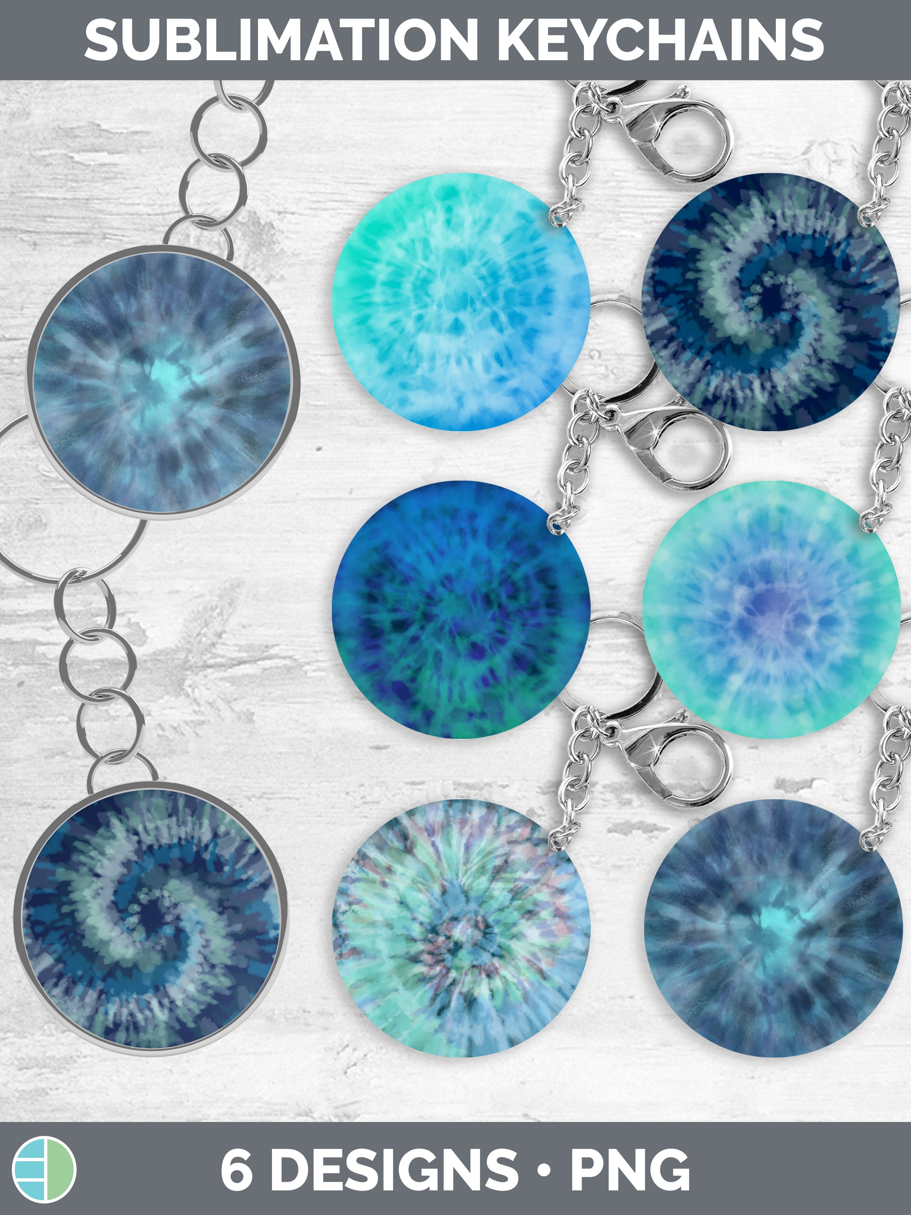 Blue Tie Dye Keychain Bundle | Sublimation Keyring