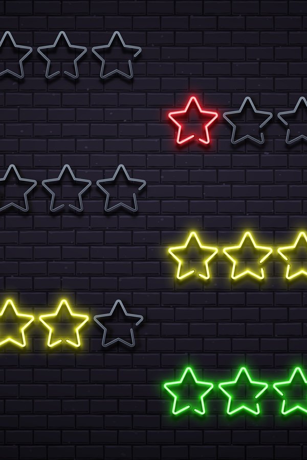 Neon five stars. Golden illuminated star neons (988489)