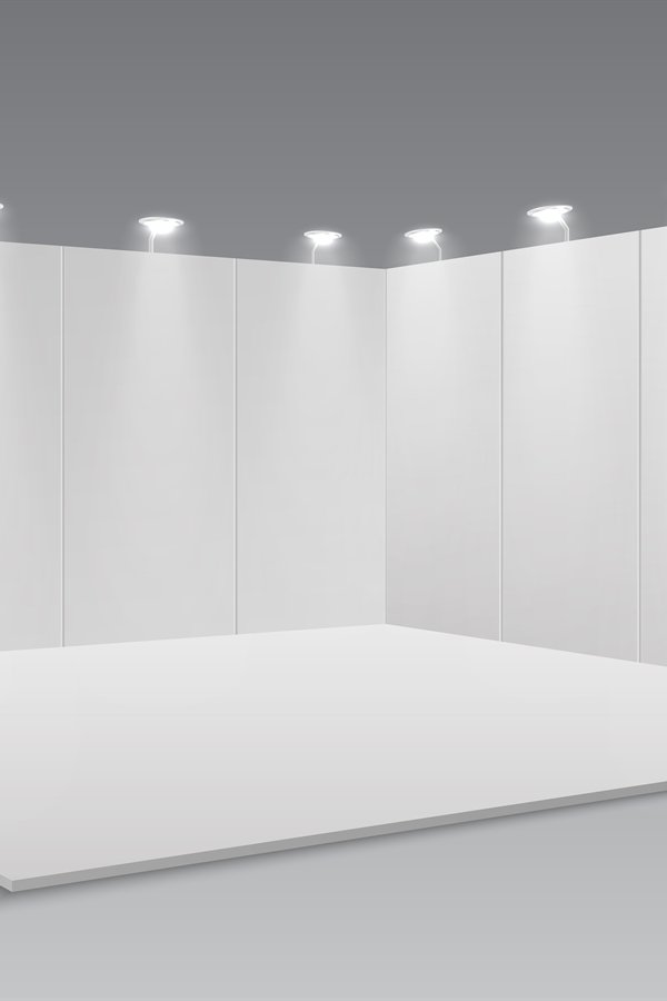 Blank display exhibition stand. White empty panels, promotio