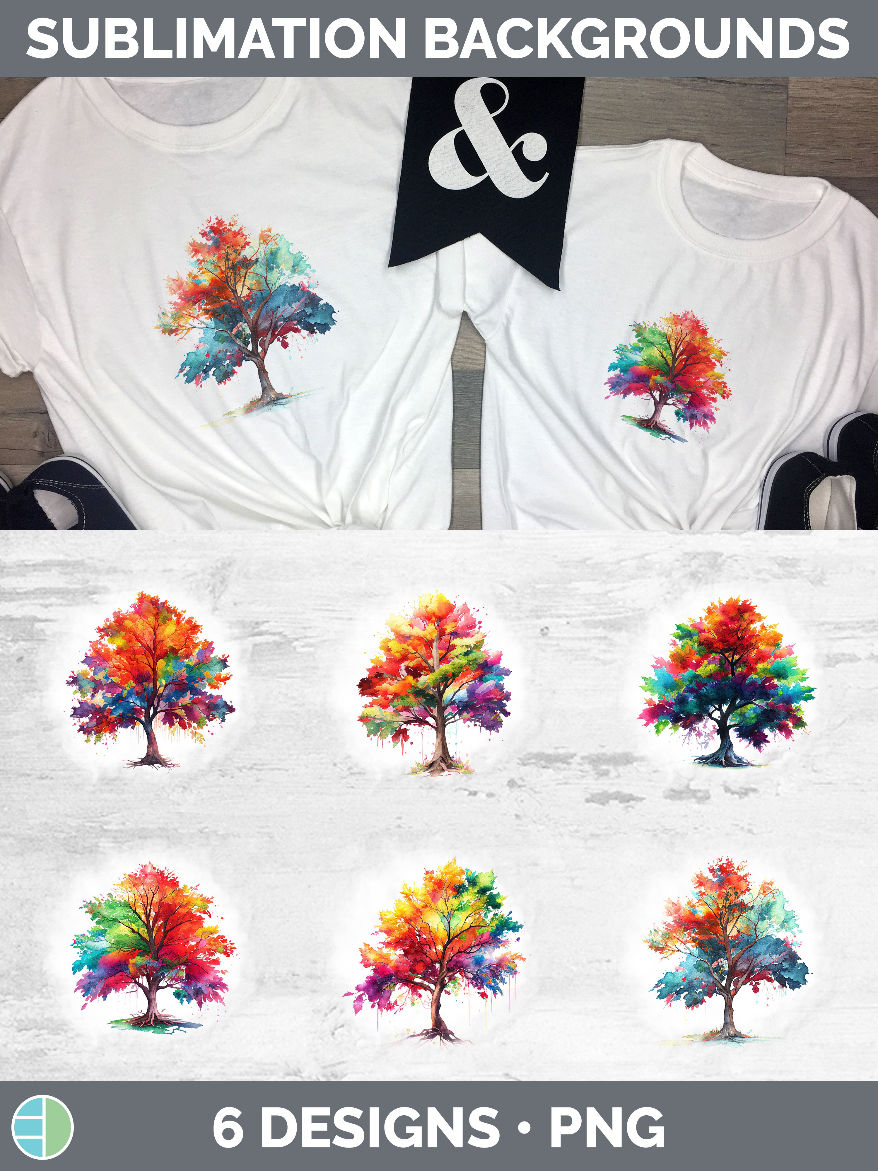 Rainbow Maple Trees Grunge Background | Sublimation Distress