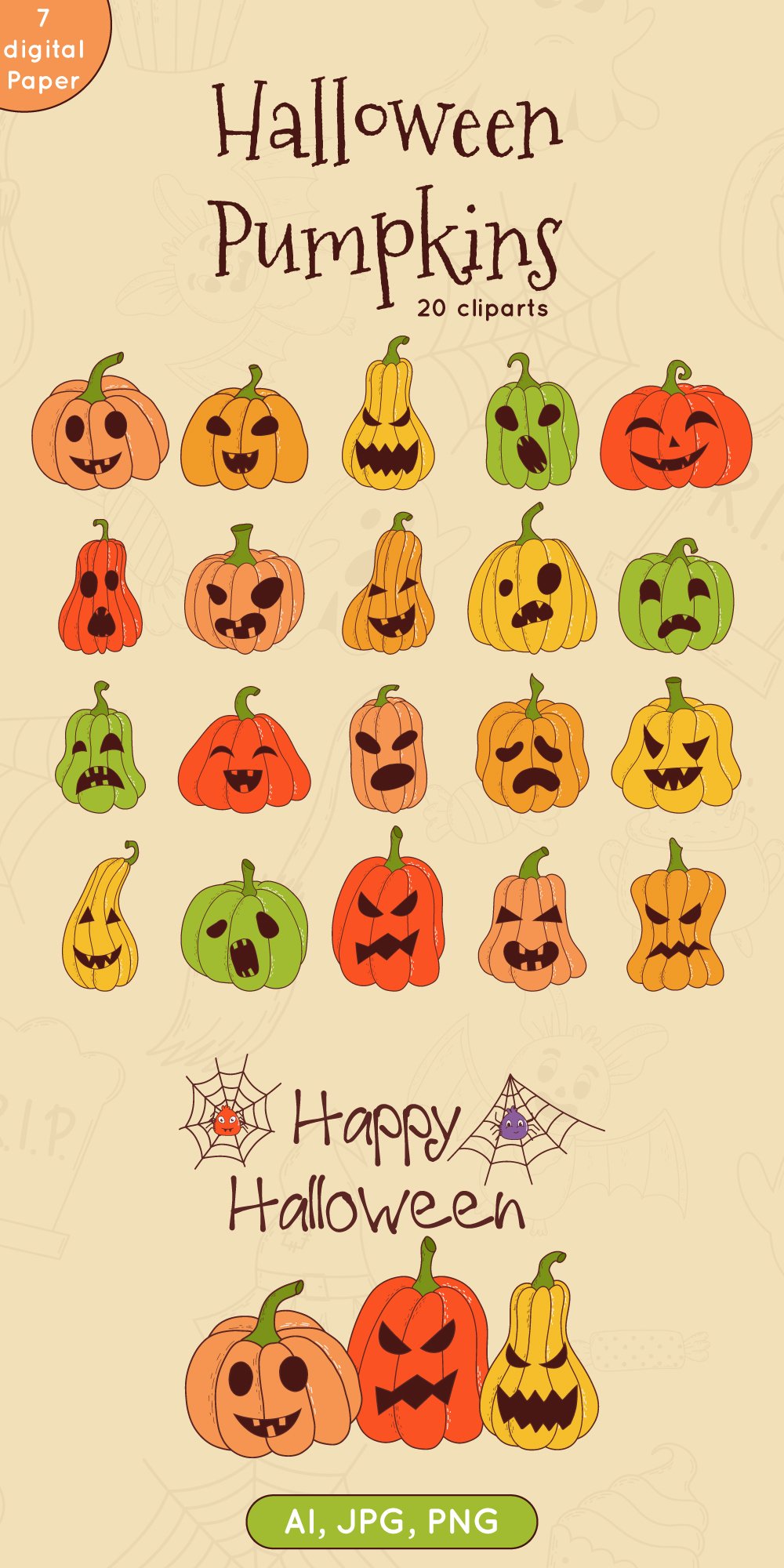 Halloween Pumpkin Clipart set.