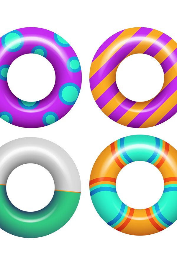 Rubber rings. Colorful swimming ring for sea or pool. Isolat