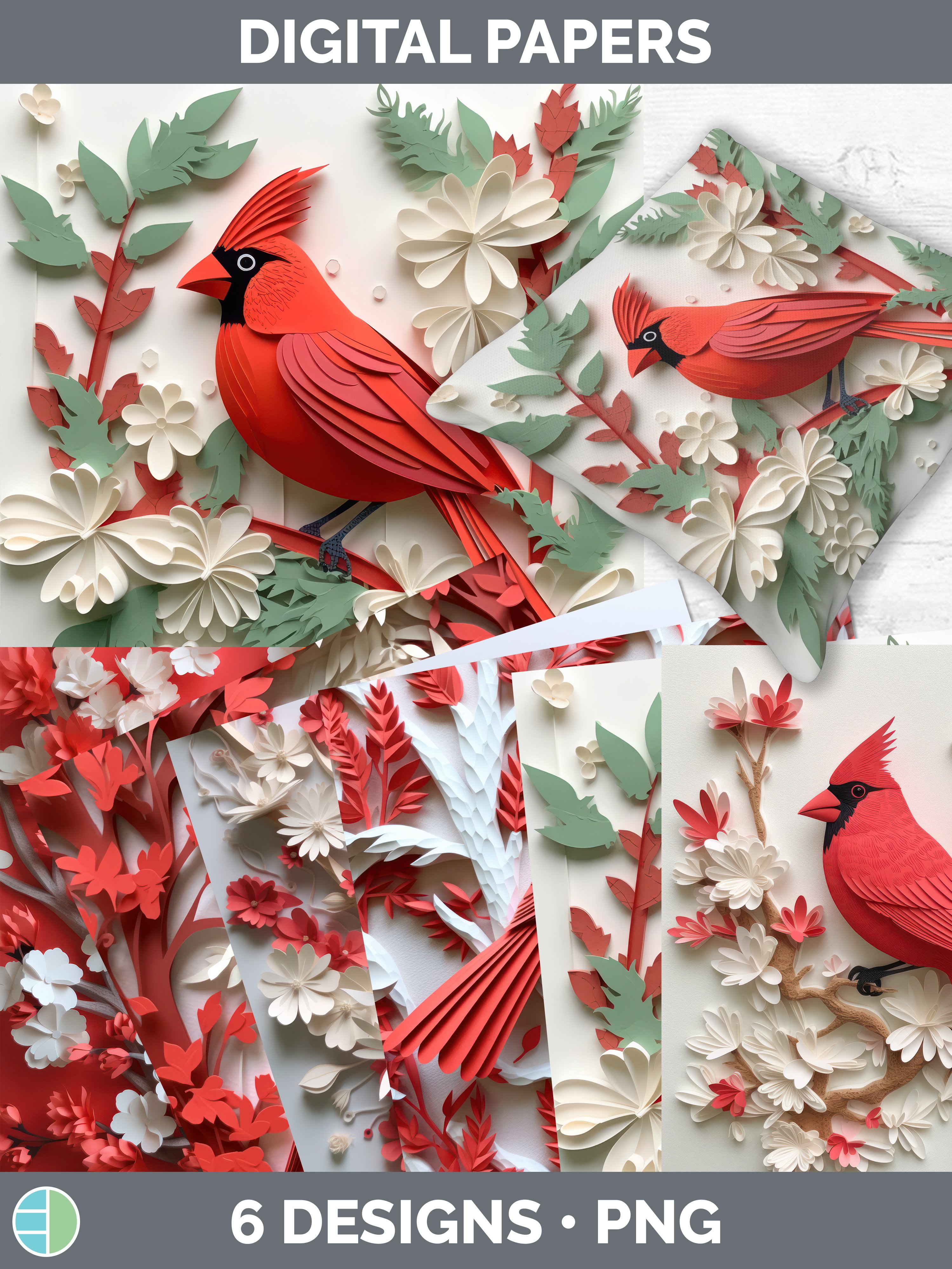 3D Paper Cardinal Bird Paper Backgrounds | Digital Scrapbook
