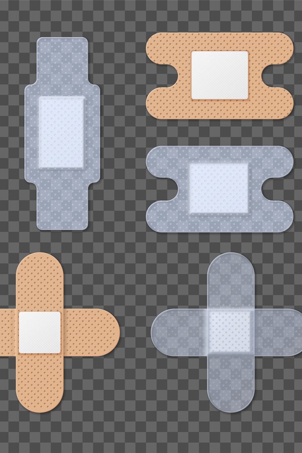 Realistic transparent and beige medical adhesive bandages an