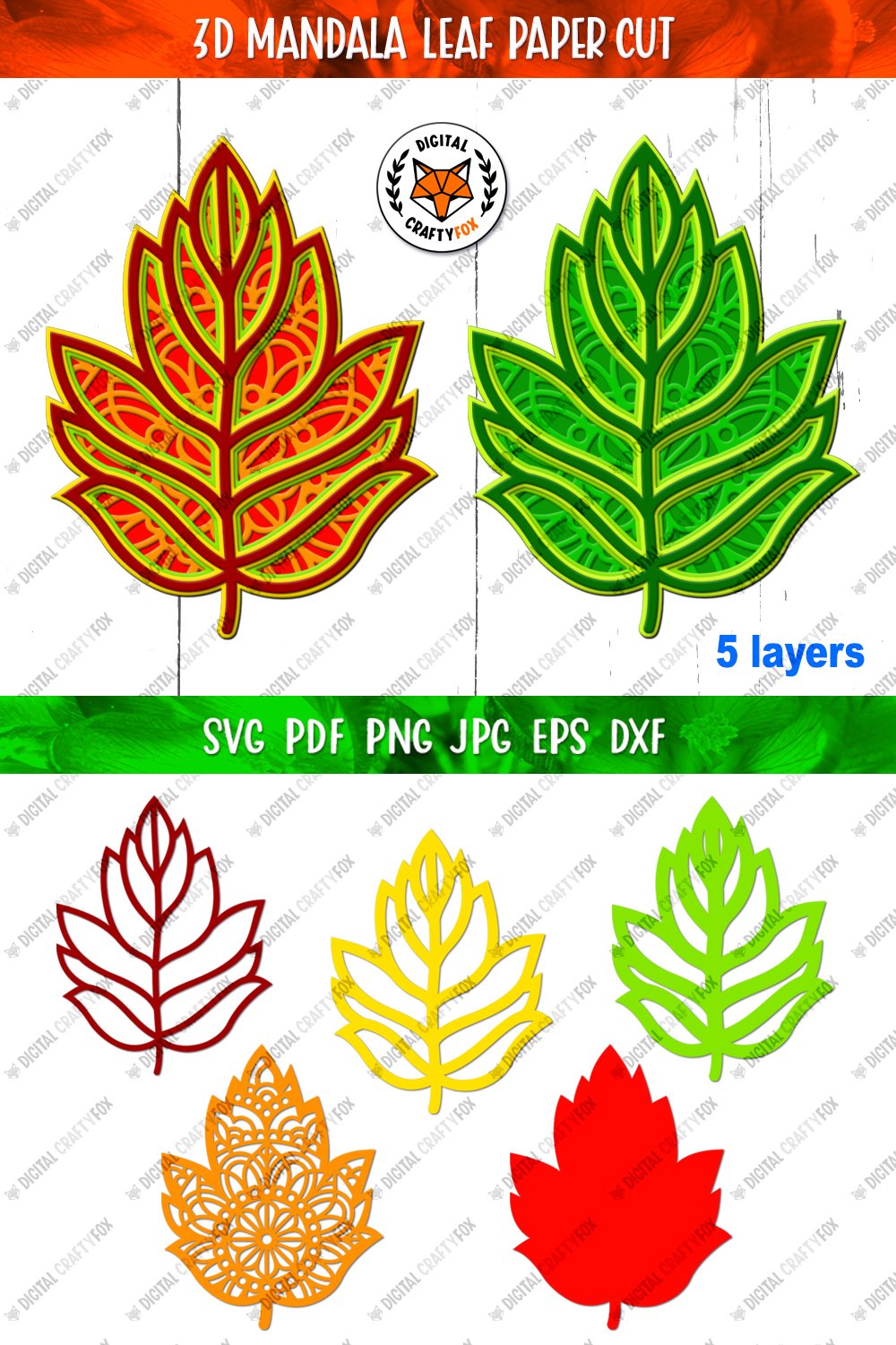 3D Leaf Paper Cut Template, Leaf Mandala Layered SVG