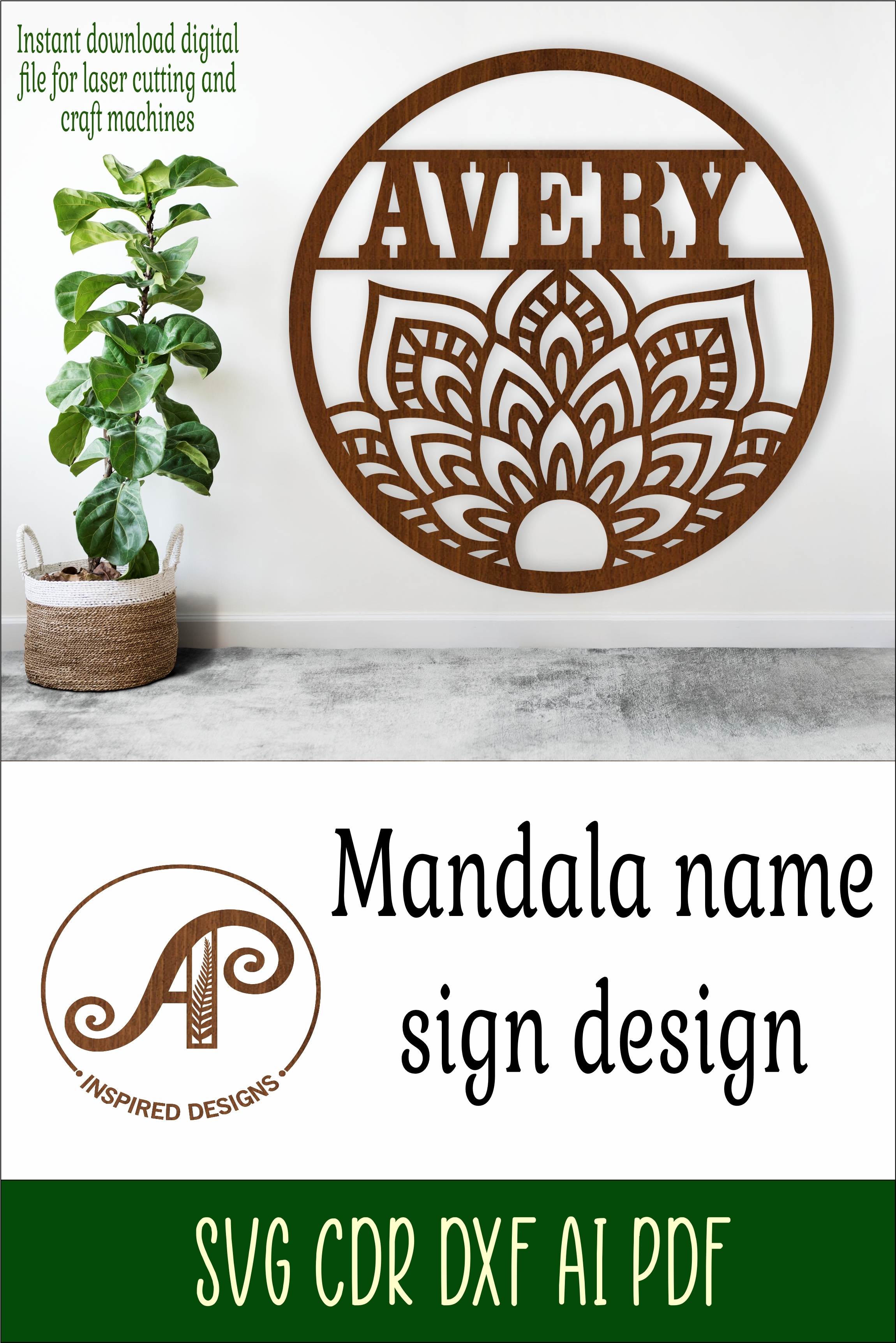 Mandala name wall art sign, SVG personalized