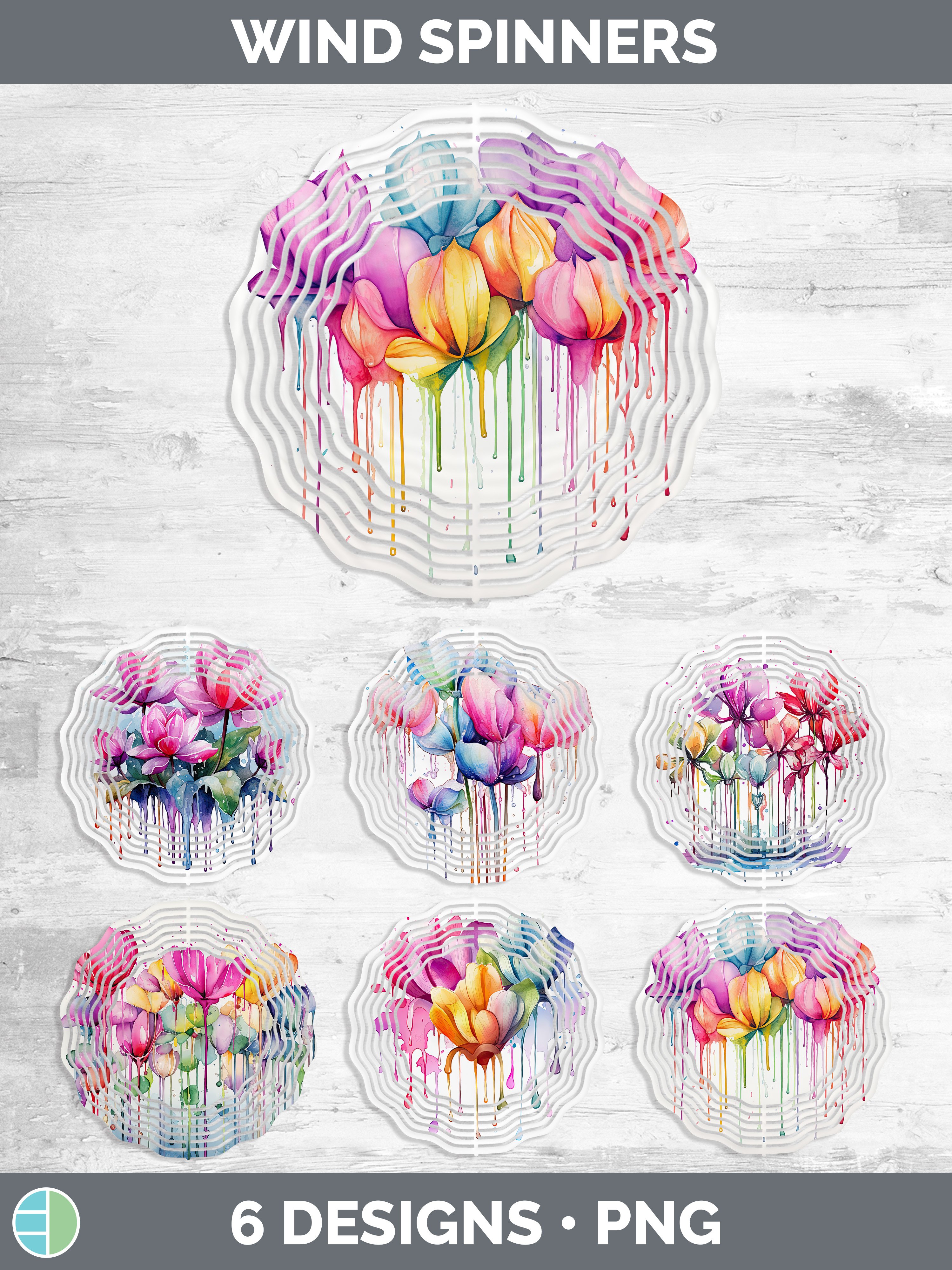 Splat Rainbow Cyclamen Flowers Wind Spinner | Bundle Spinner