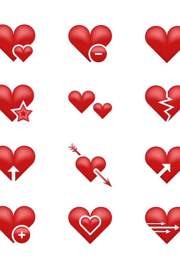 Heart love emoji, emoticons vector set