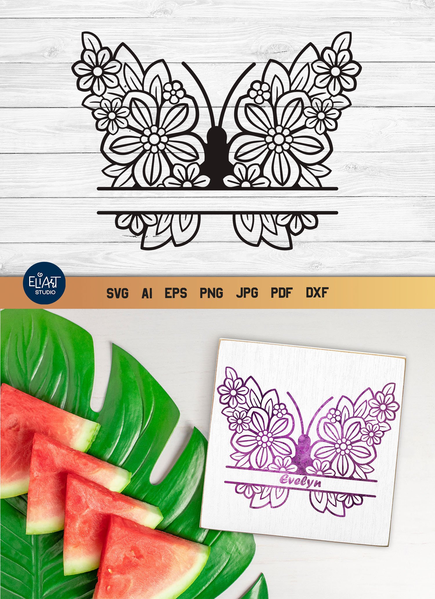 Split Butterfly SVG | Summer SVG Split Design with Flowers