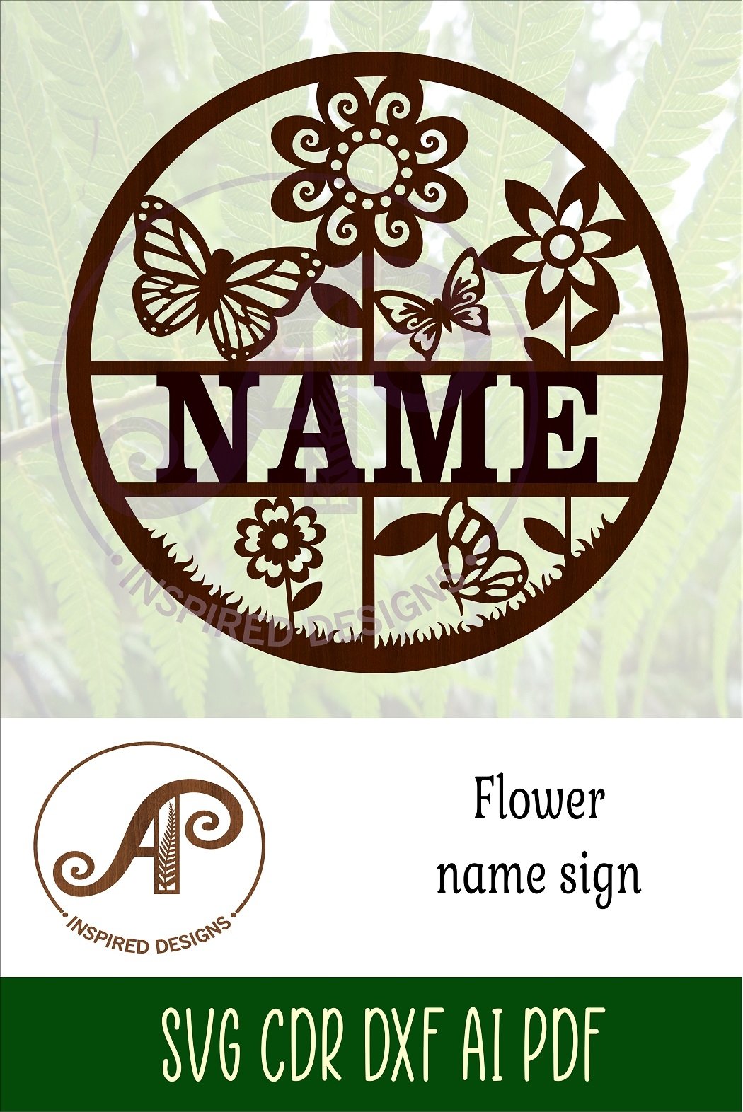 Flower name sign svg laser cut template (2543067)