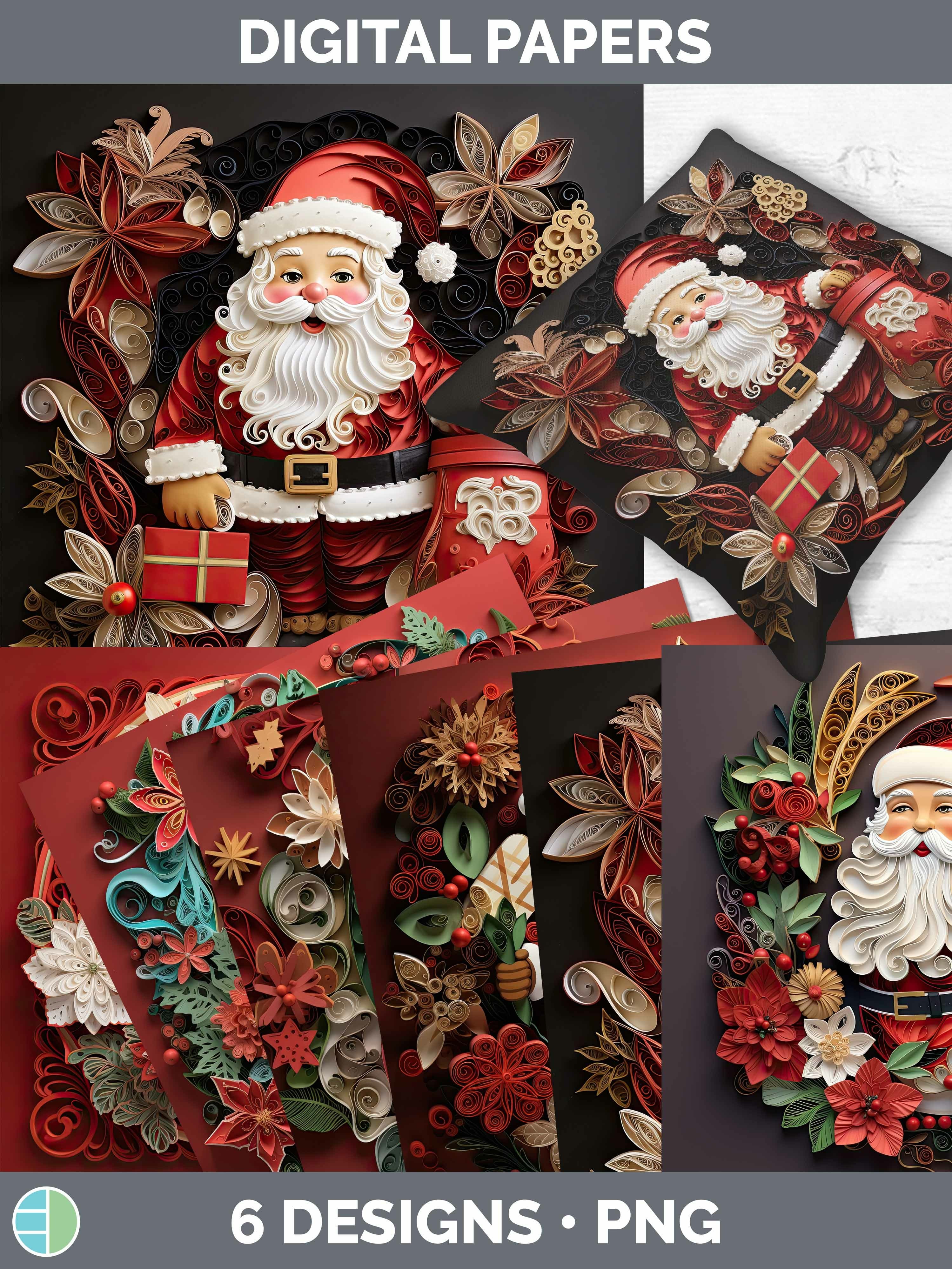 3D Santa Paper Backgrounds | Bundle Digital Scrapbook Papers