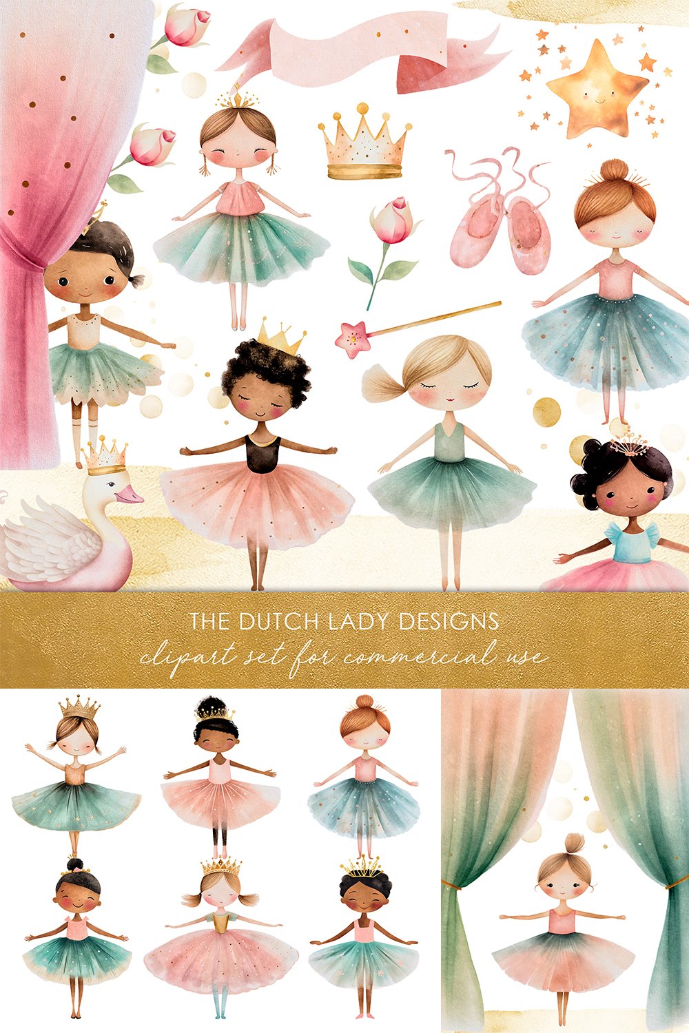 Cute Ballerinas Clipart Set