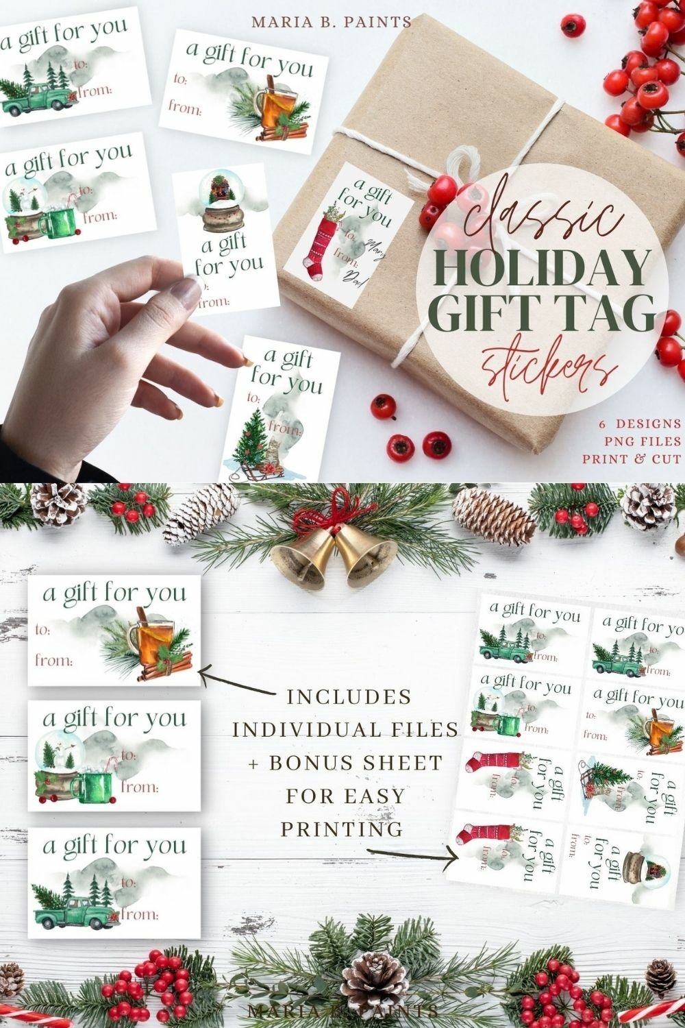 Printable Classic Christmas Gift Tag Package Stickers PNGs