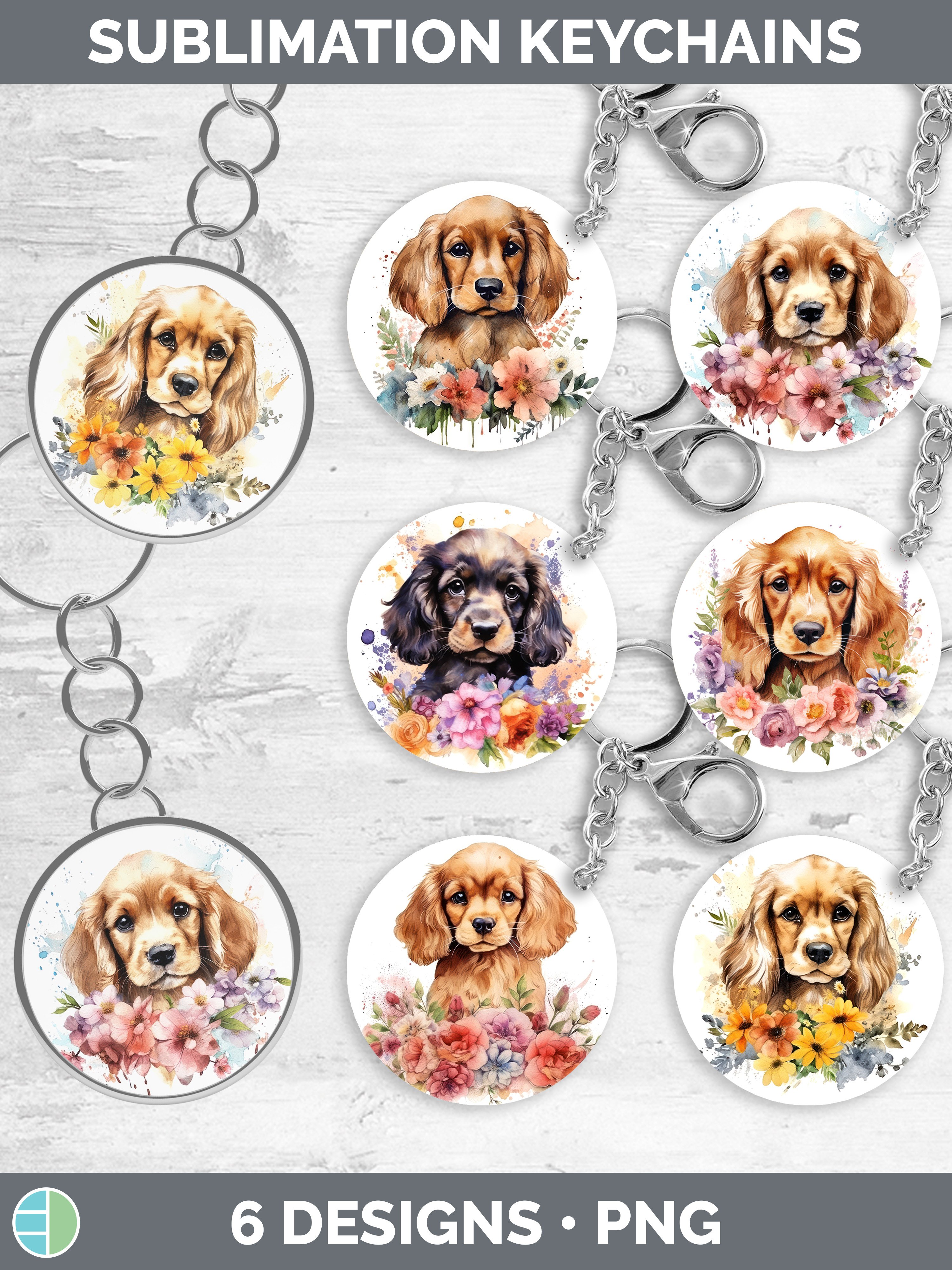 Watercolor Spaniel Dog Keychain | Sublimation Keyring Design
