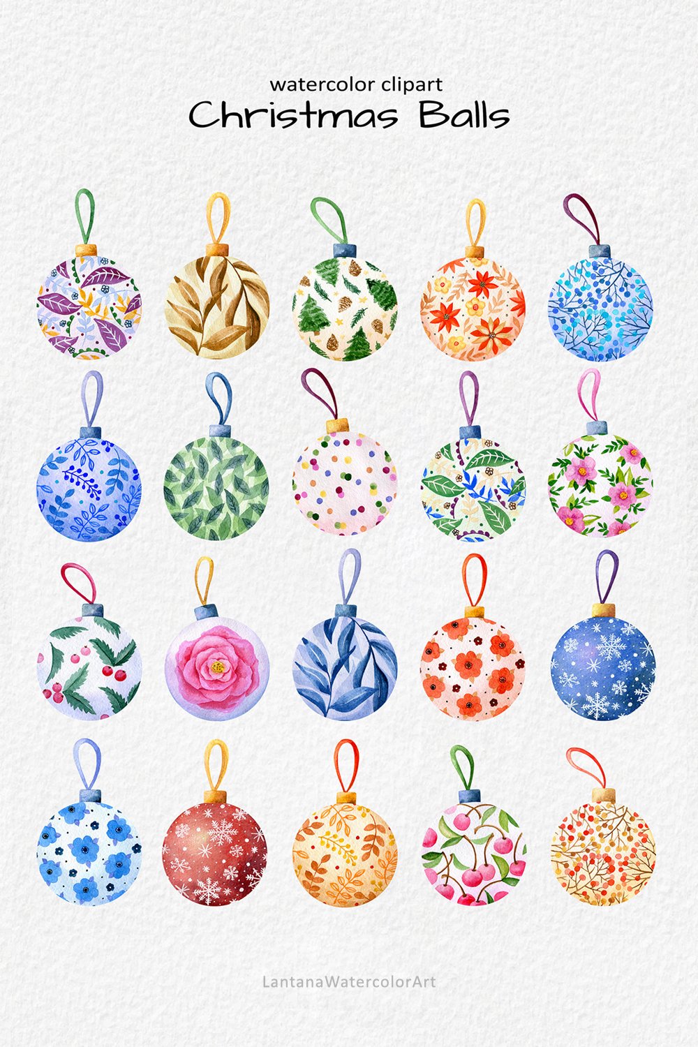 Watercolor Christmas Balls Clipart (2054740)