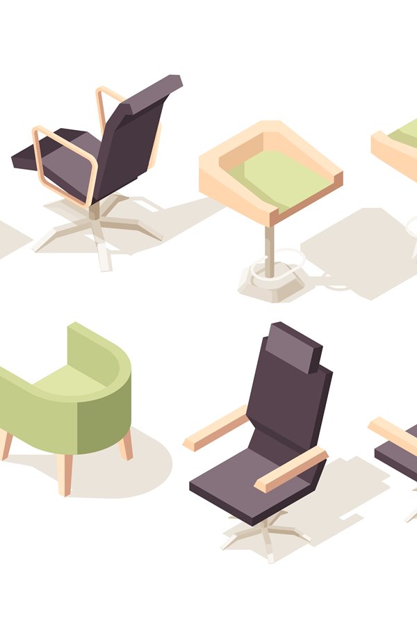 Chair isometric. Modern wooden furniture for office cabinet