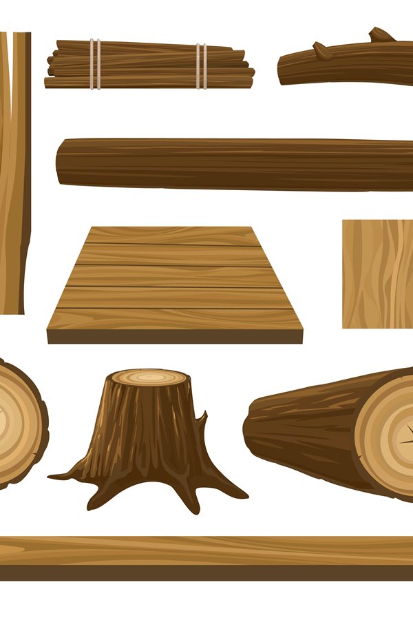 Cartoon wood logs and timber