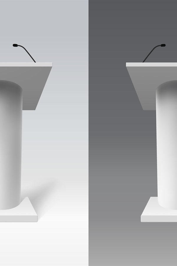 White realistic tribune. Speech 3d debate tribune, public pr