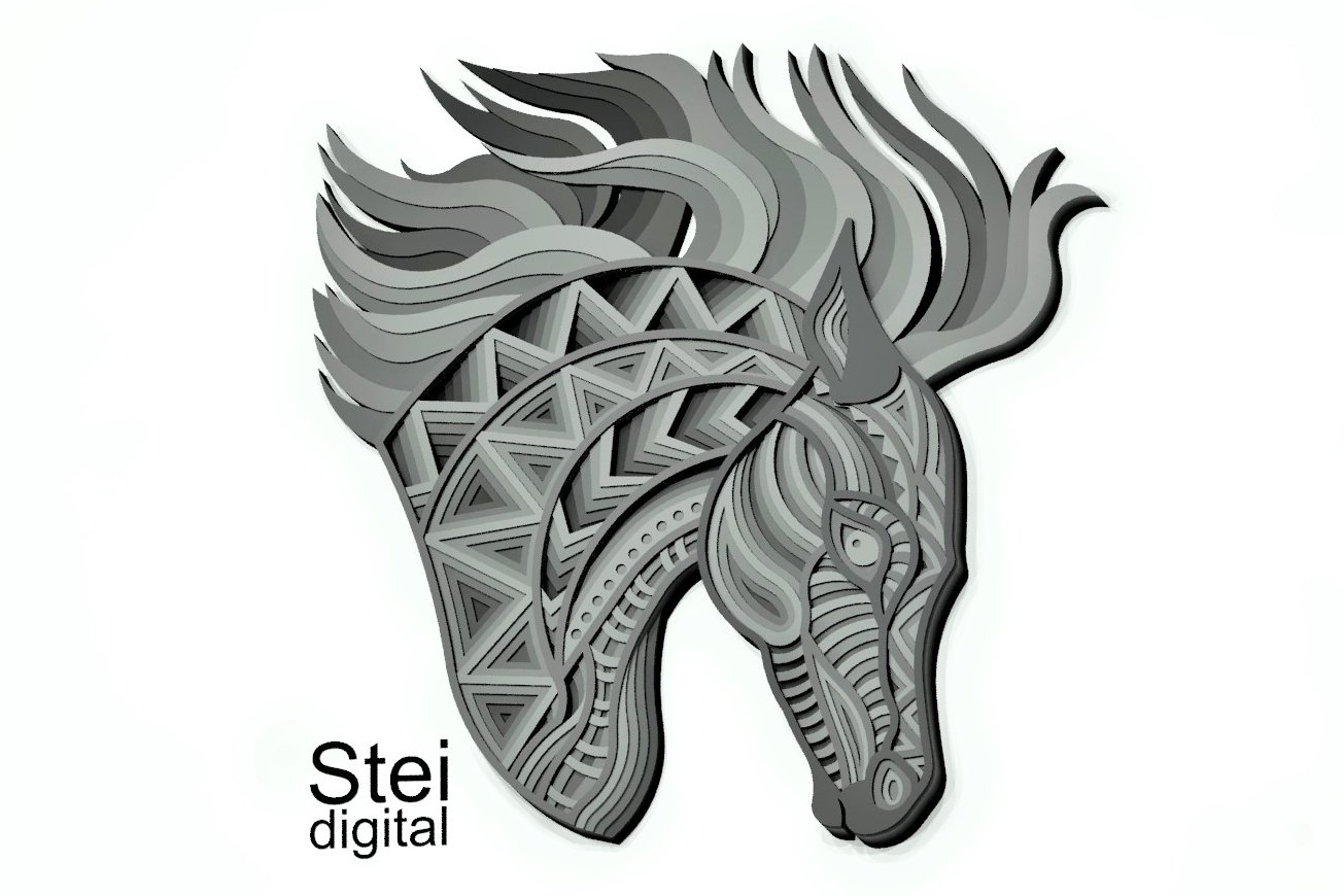 3d Horse mandala SVG, DXF cut files, zentangle horse svg.