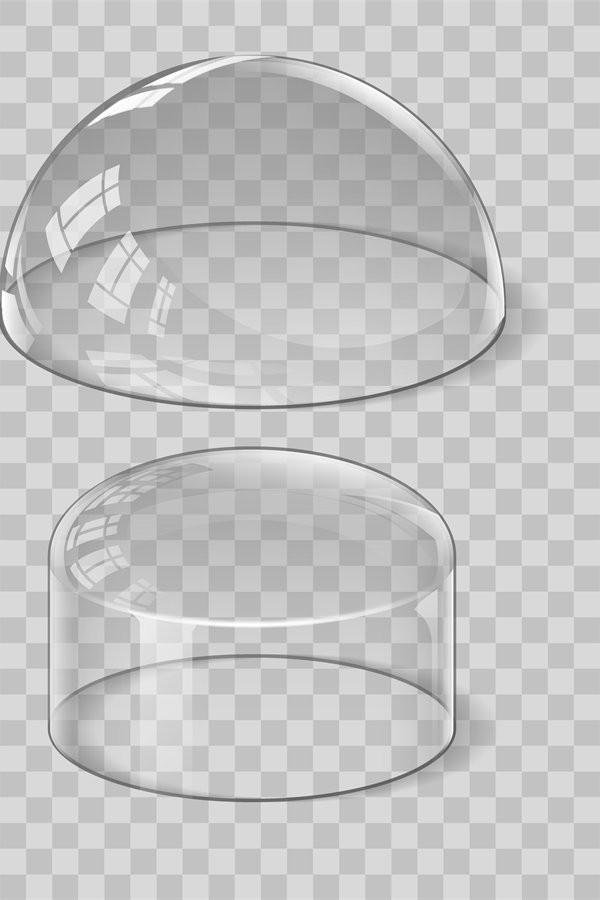 Realistic transparent glass dome spherical, hemisphere and b