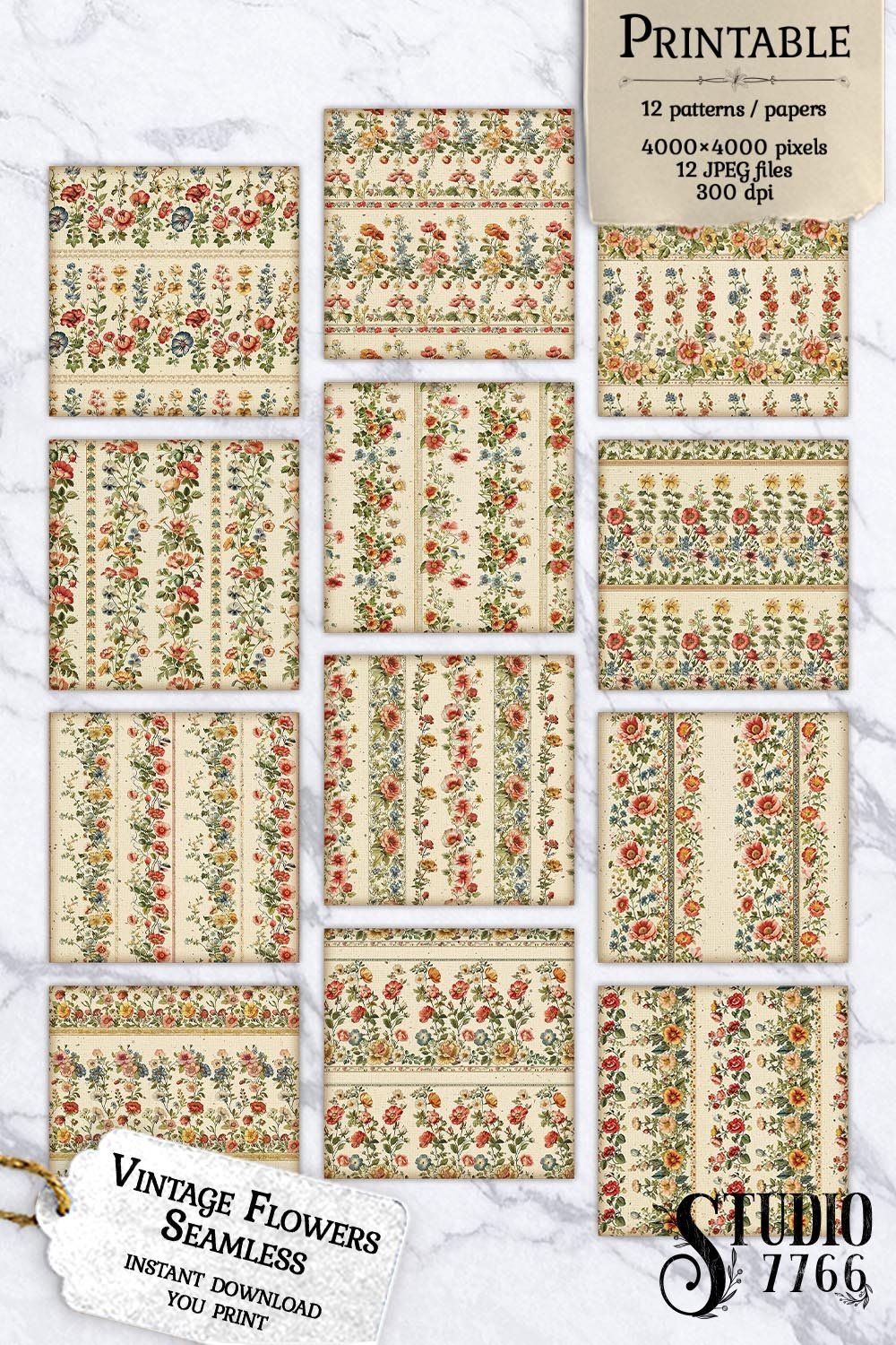 Vintage Flowers Seamless Digital Paper (3643074)