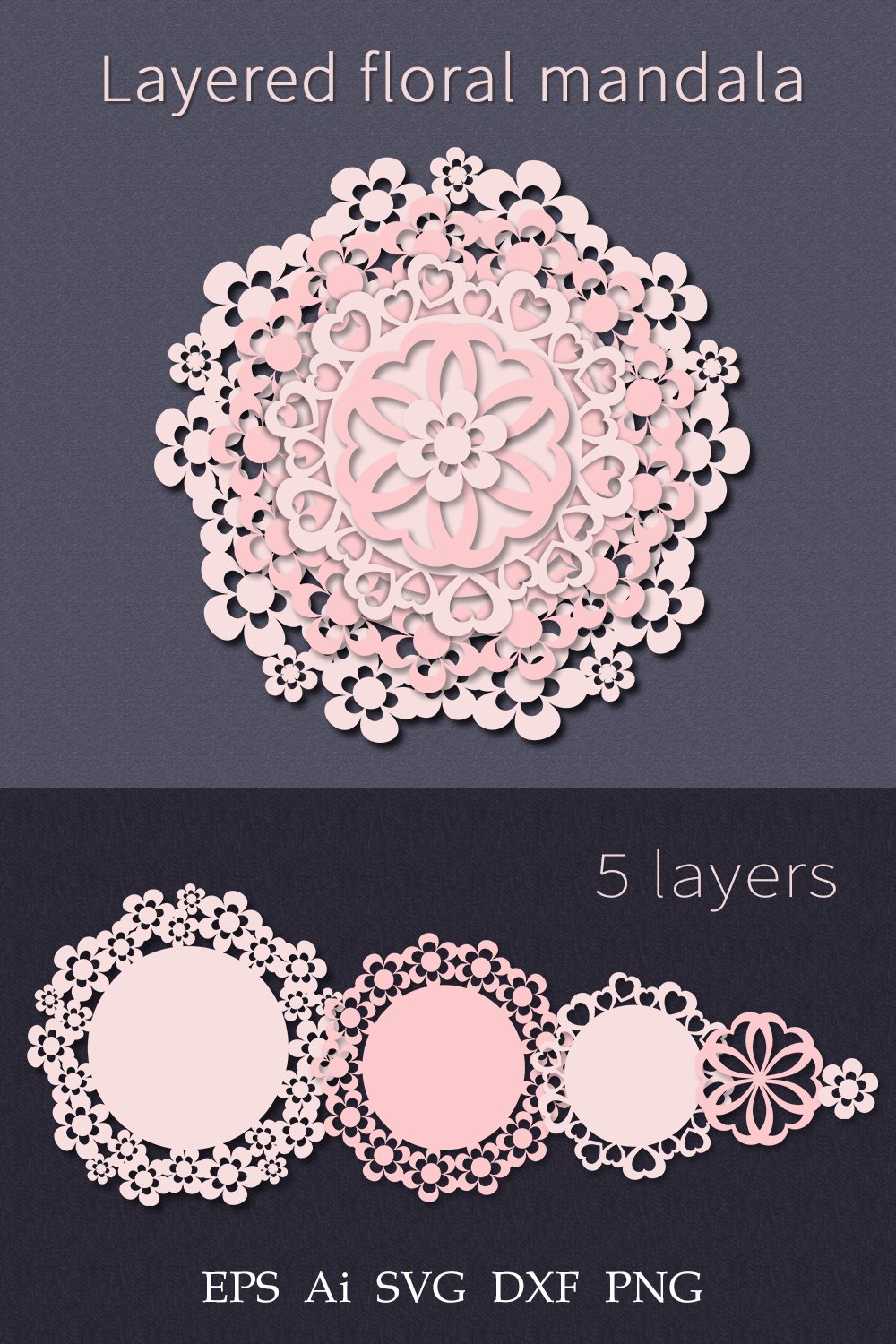 Layered floral mandala. Files for cutting