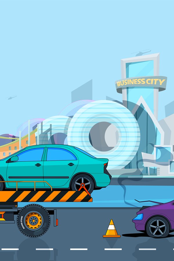 Transport accident in Urban landscape. Vector background in