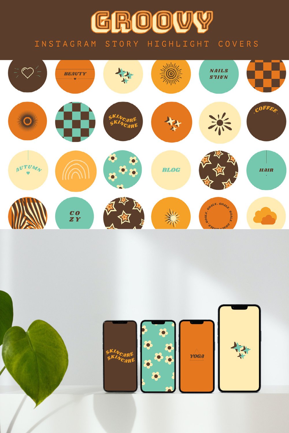 brown retro groovy instagram story highlight covers