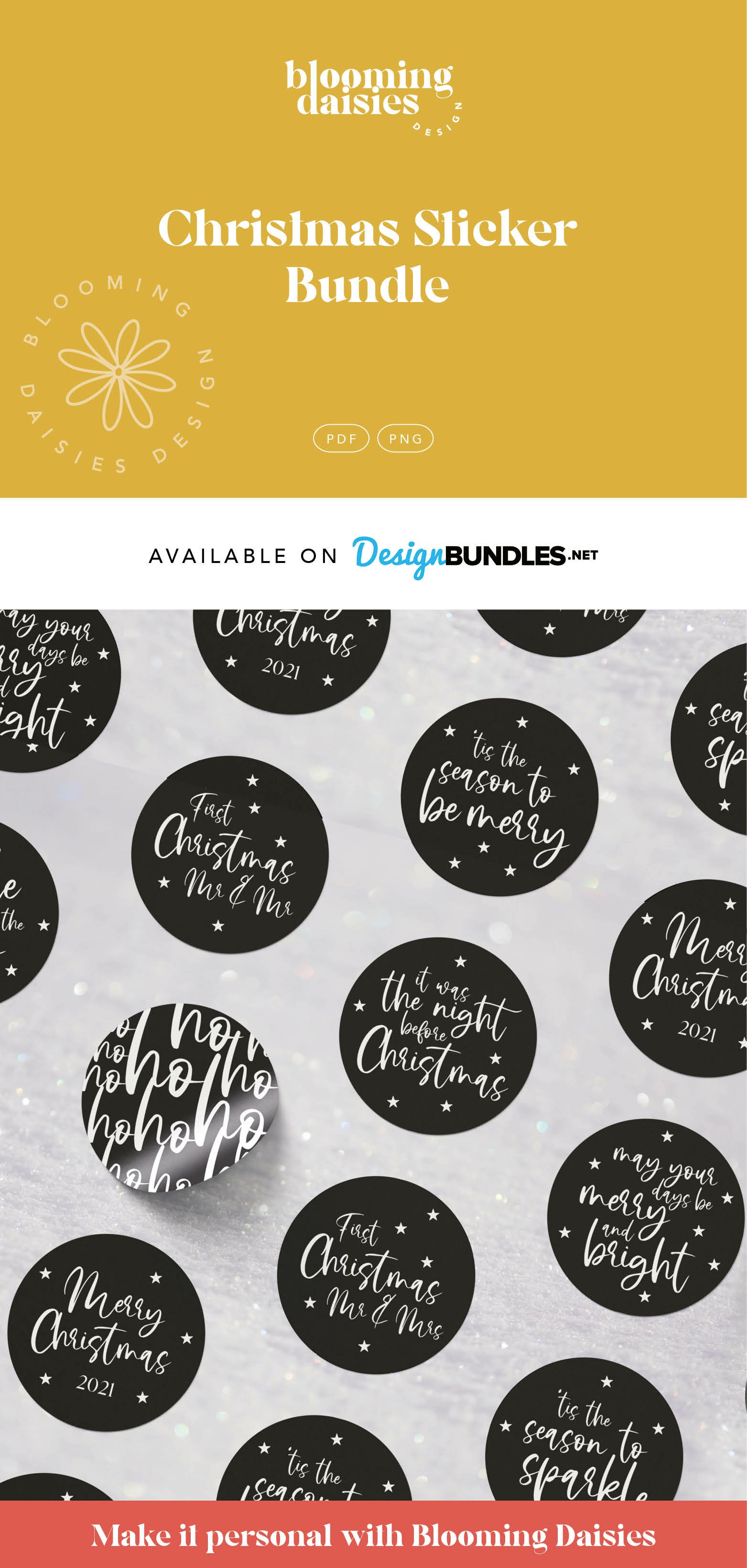 Christmas Stickers, 10x Black and White Sticker Designs