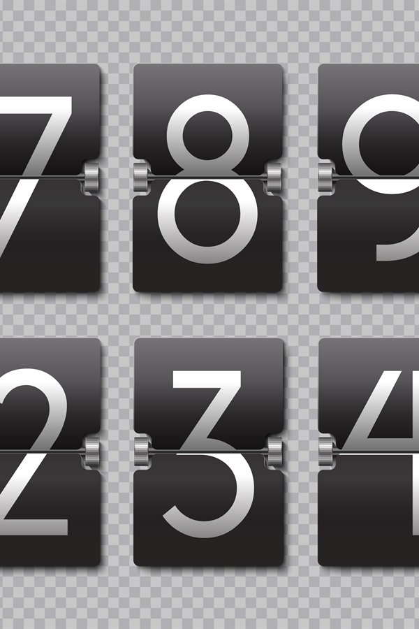 Countdown black flip clock. Scoreboard retro panel, analog r