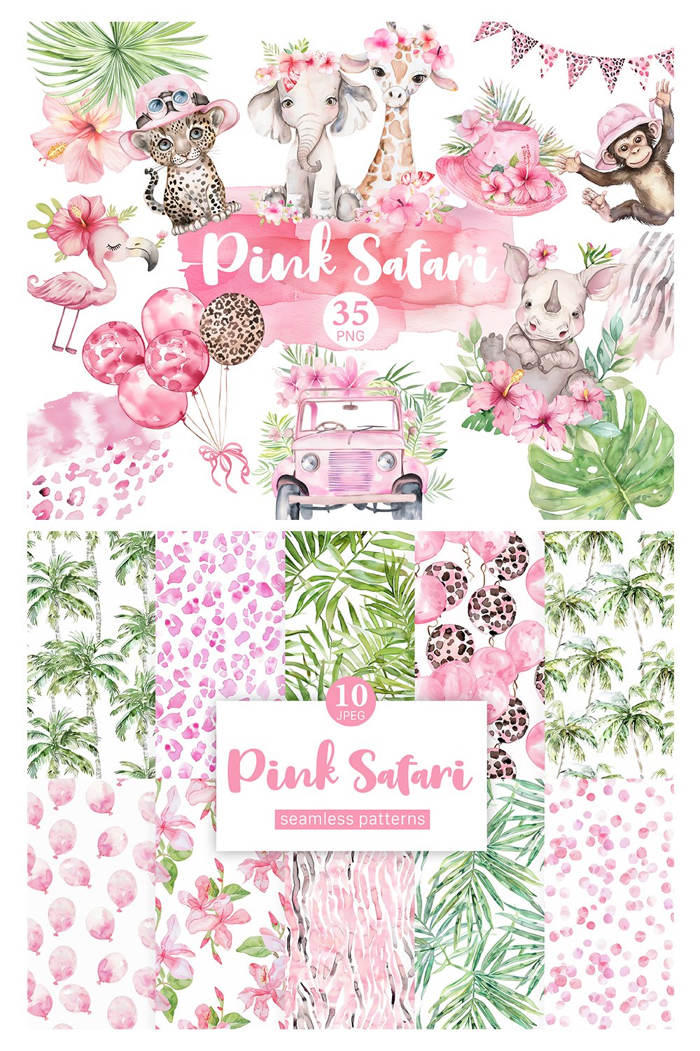 Pink Safari Digital Papers | Nursery Seamless Pattern