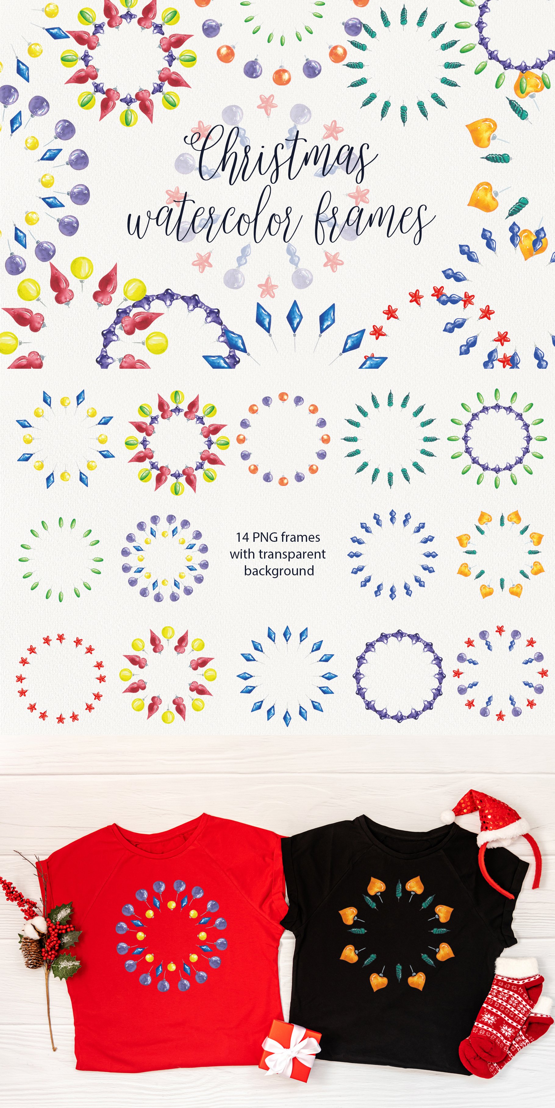 Watercolor Christmas Colorful Frames