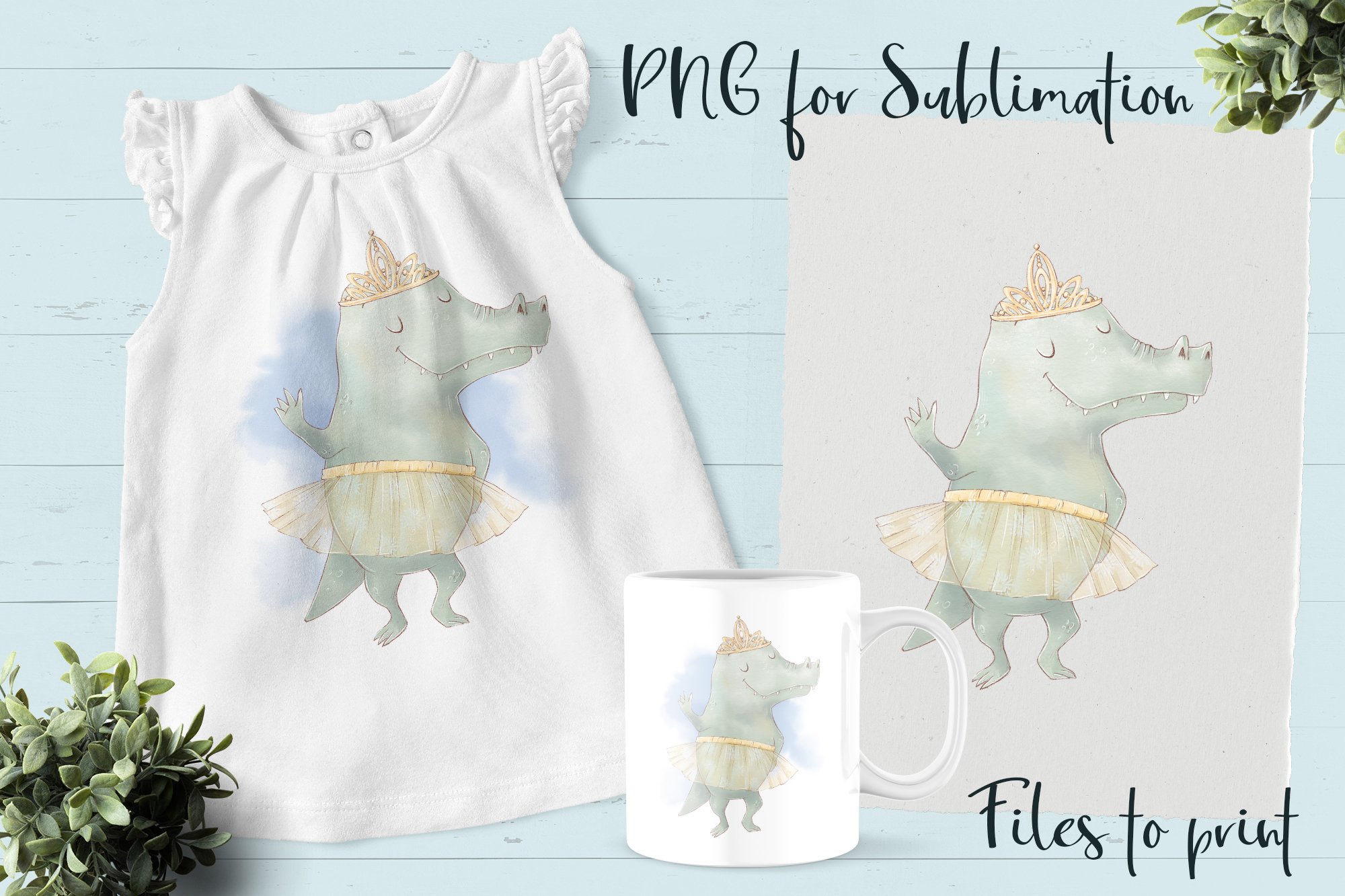 Cute Crocodile sublimation. Design for printing. (1729546)