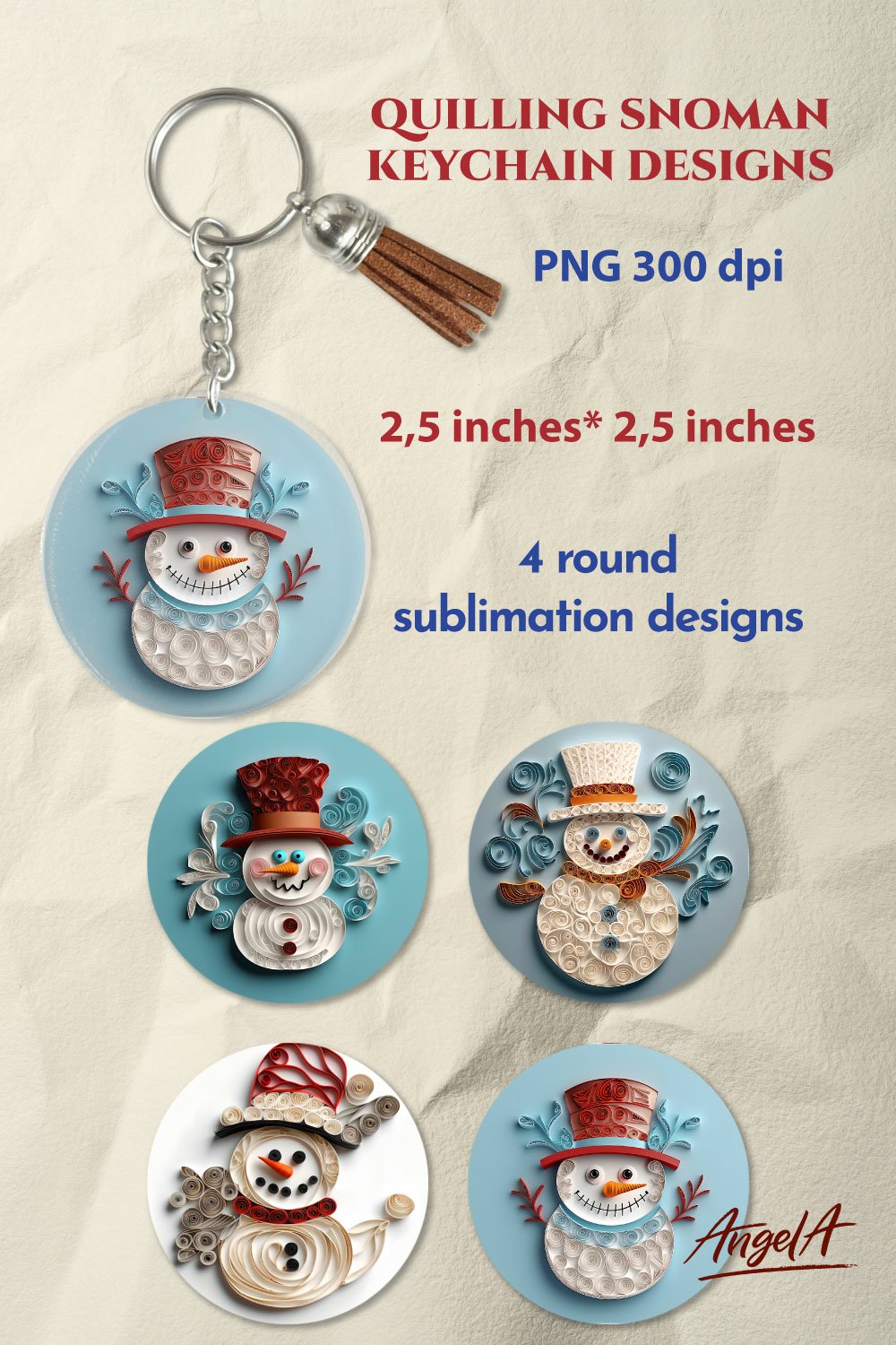 Round keychain sublimation bundle / 3d snowman sublimation