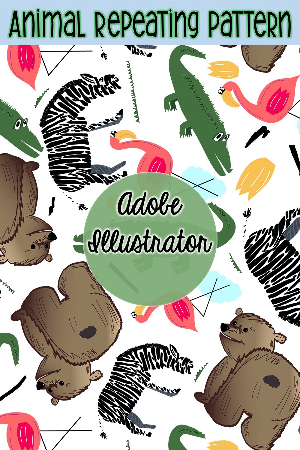 Cute Animal digital elements and repeating pattern