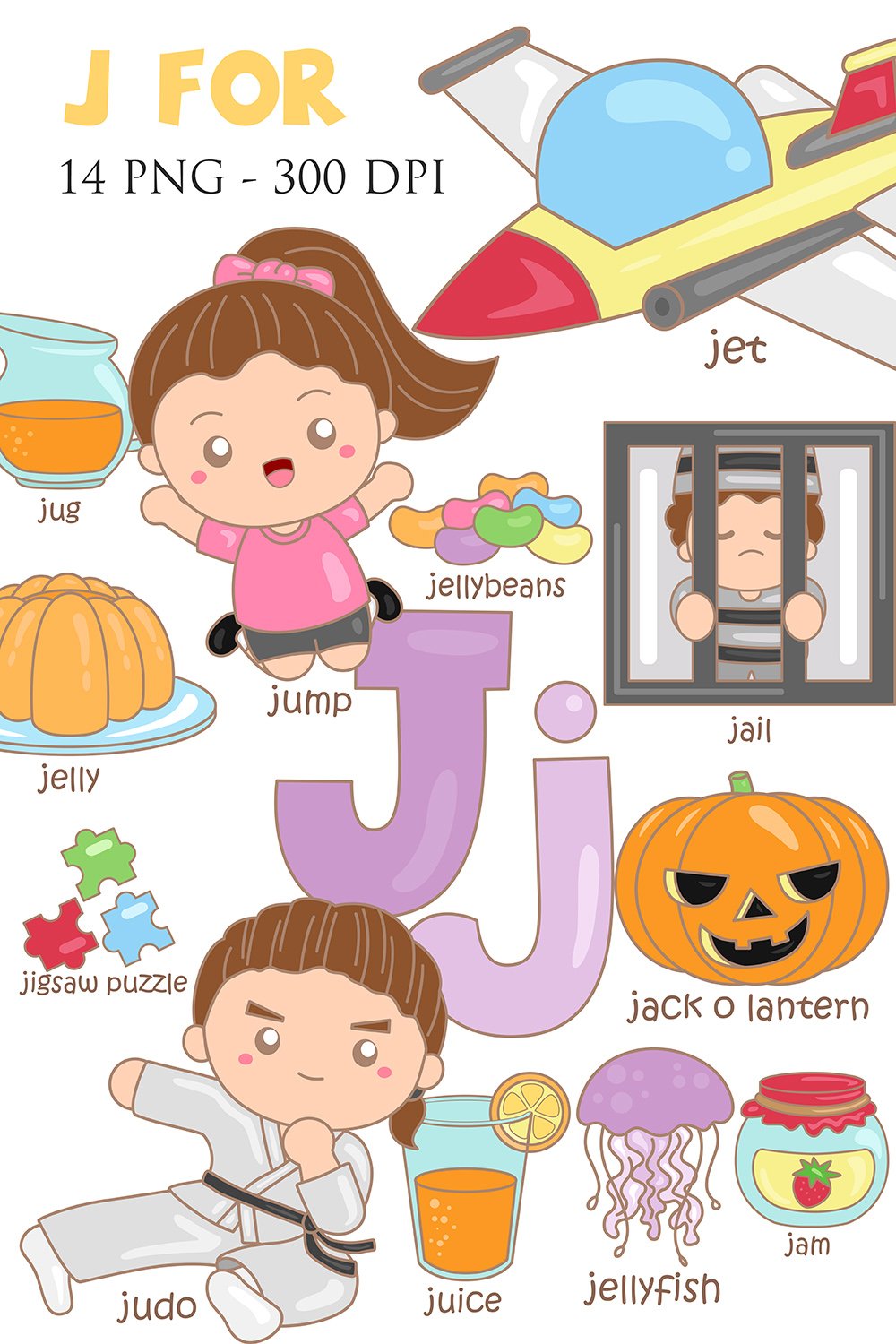 Alphabet J For Vocabulary Reading Illustration Vector Kids