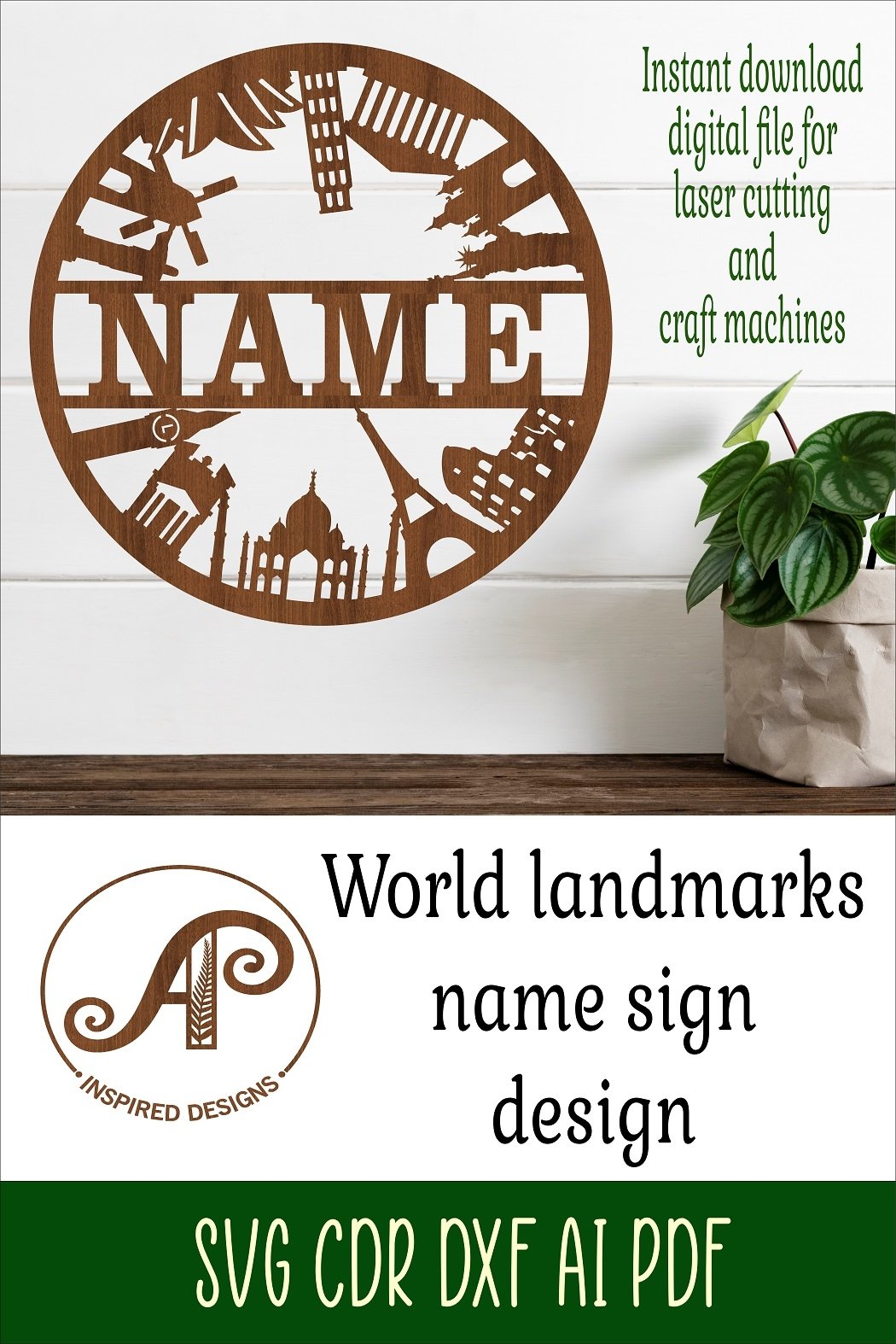 World landmarks name sign svg laser cut template