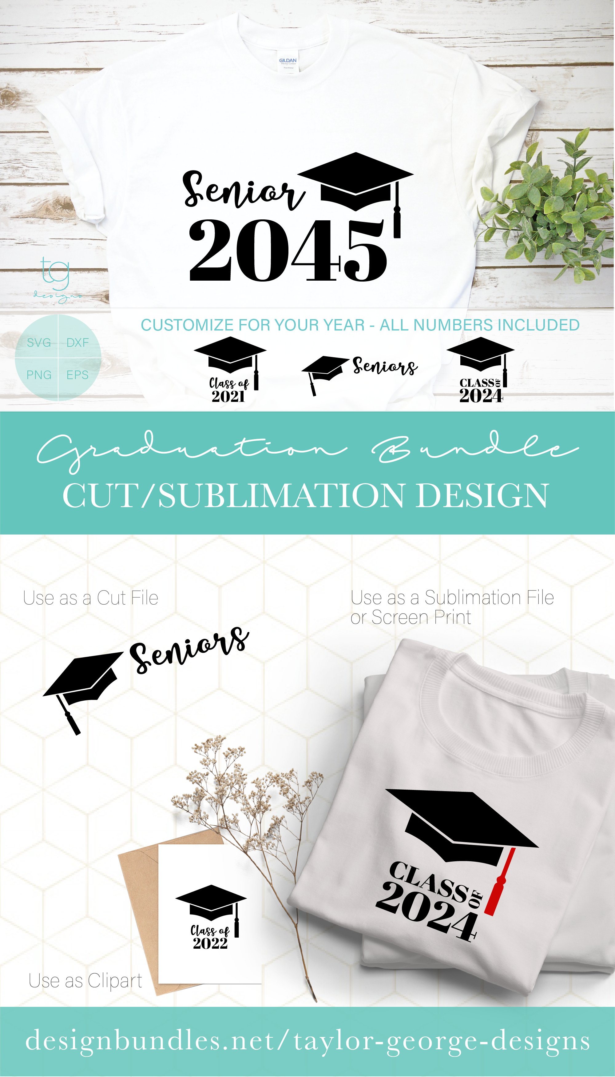 Graduation Cap Tassel Seniors SVG DXF Cut File Bundle