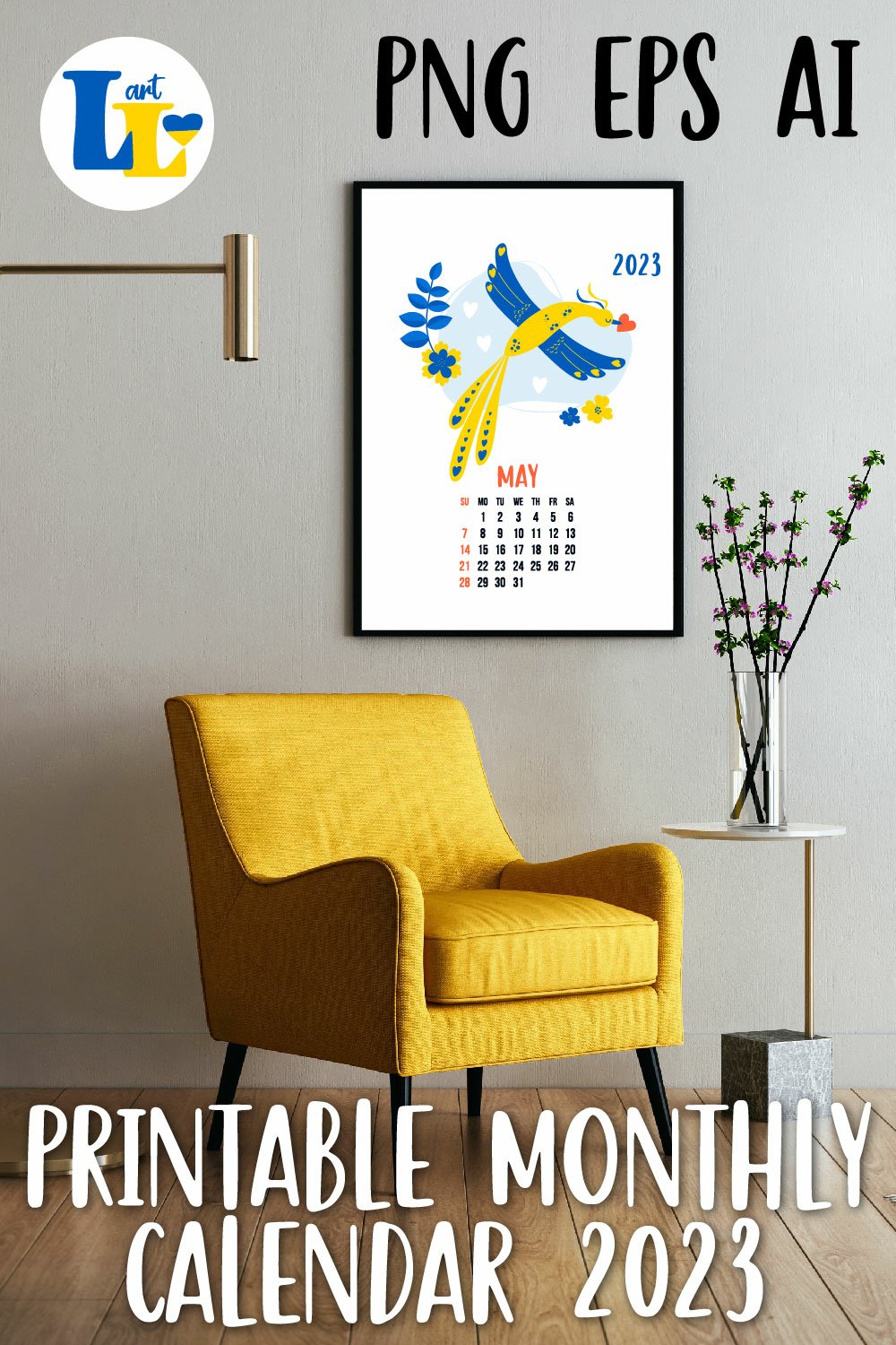 Calendar 2023 Printable monthly template calender birds luck