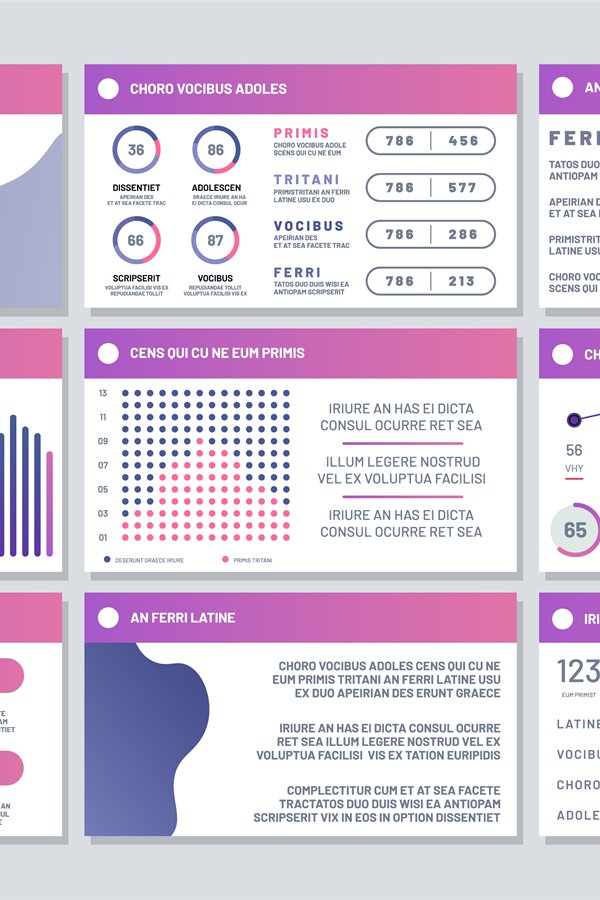 Vector info panels, presentation templates with infographics
