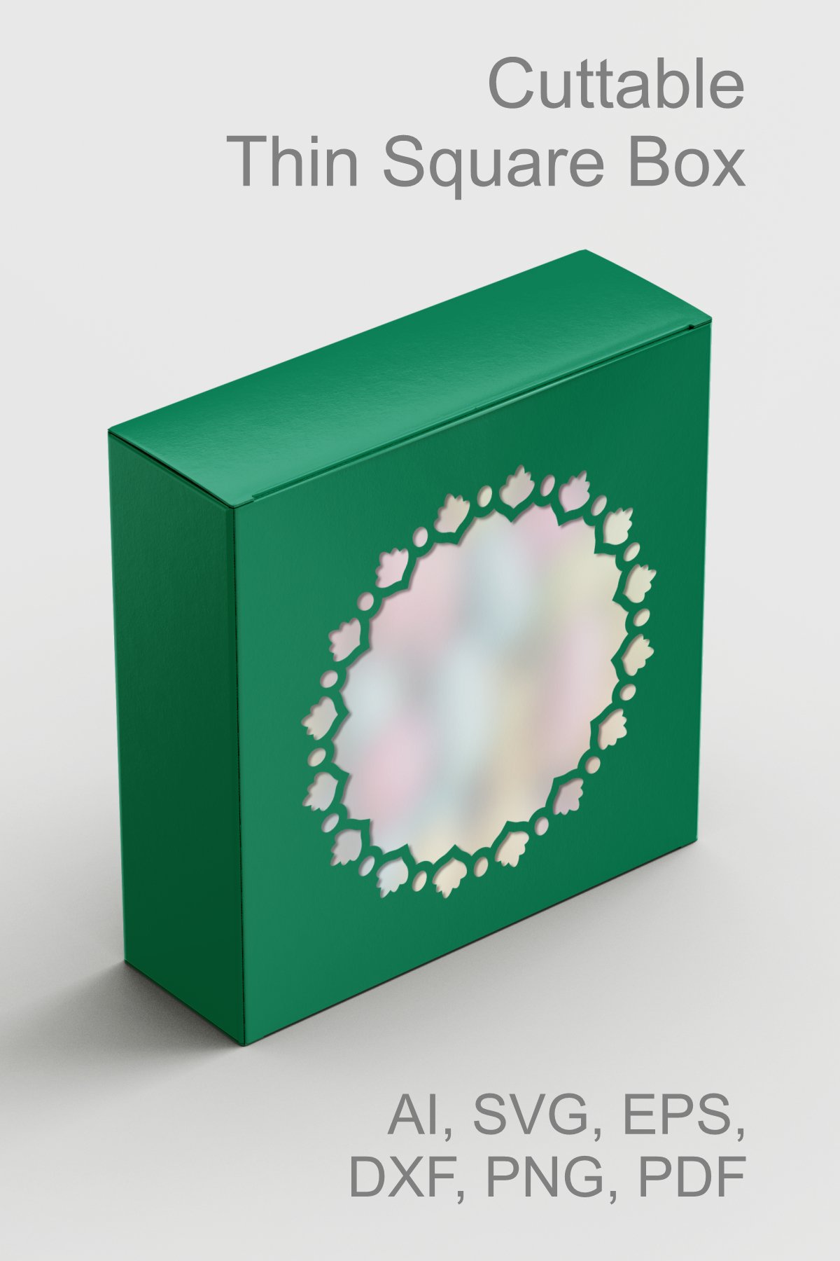 Leafy Circle Frame Window Square Gift Box SVG Template